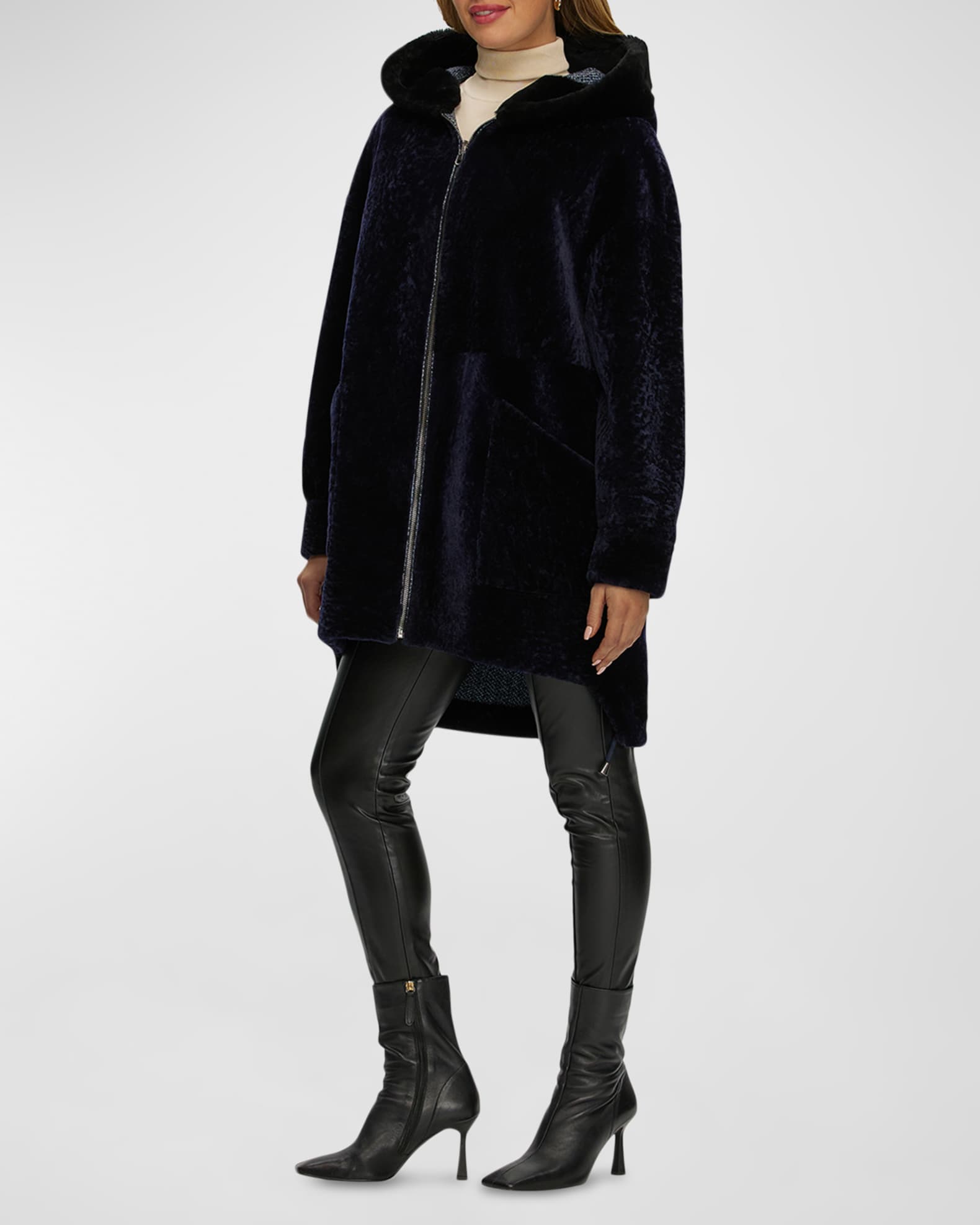 Gorski Reversible Lamb Shearling Hooded Parka Jacket | Neiman Marcus