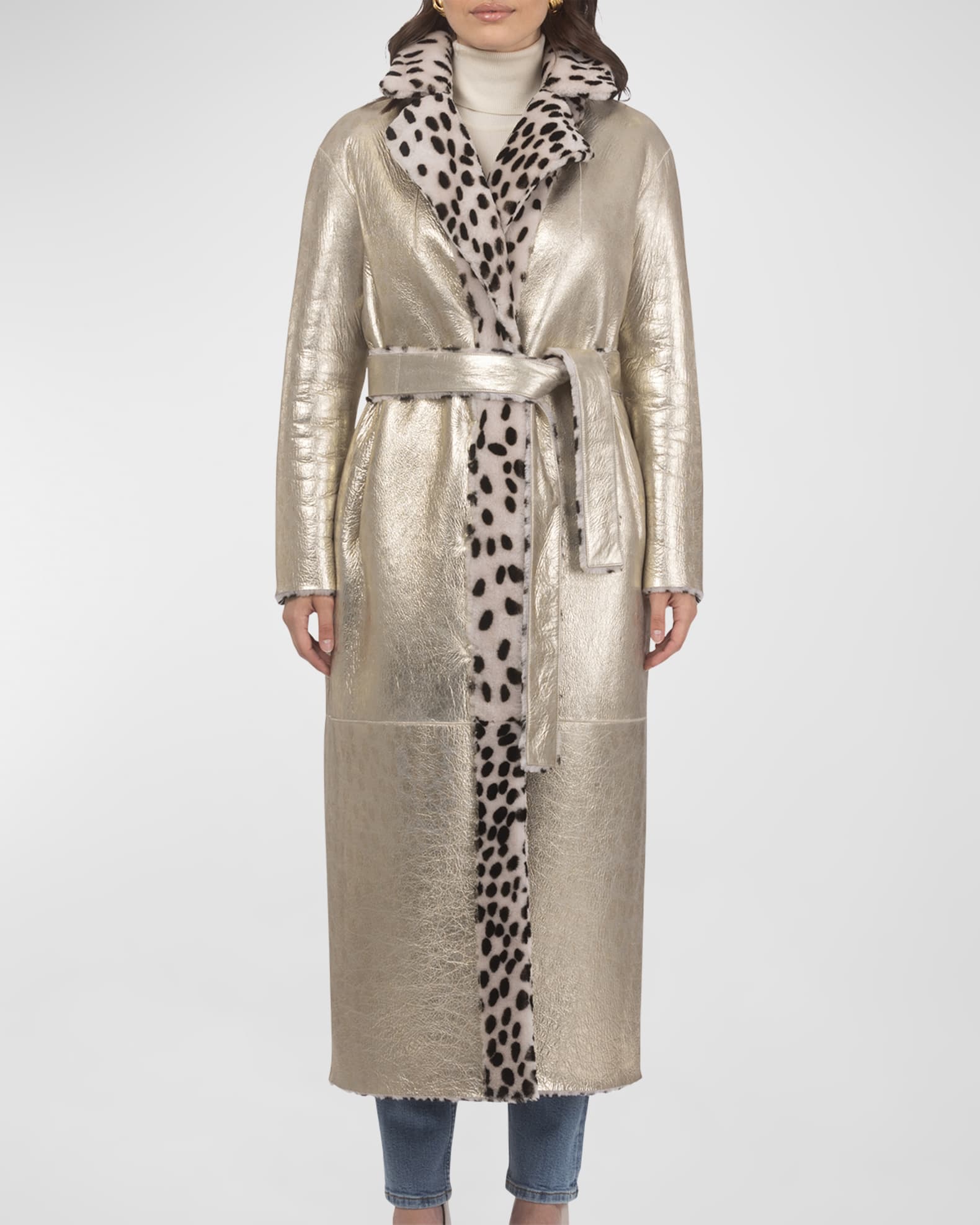 Gorski Reversible Spotted Select Shearling Lamb Belted Coat | Neiman Marcus