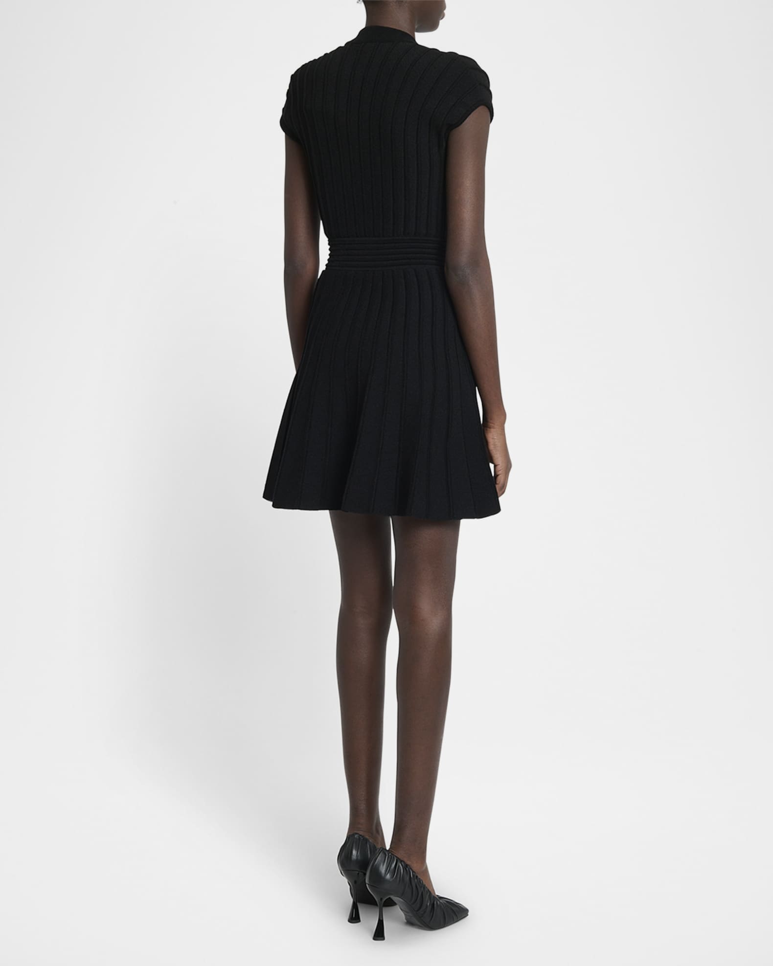 Balmain V-Neck Velvet Flare Mini Dress | Neiman Marcus