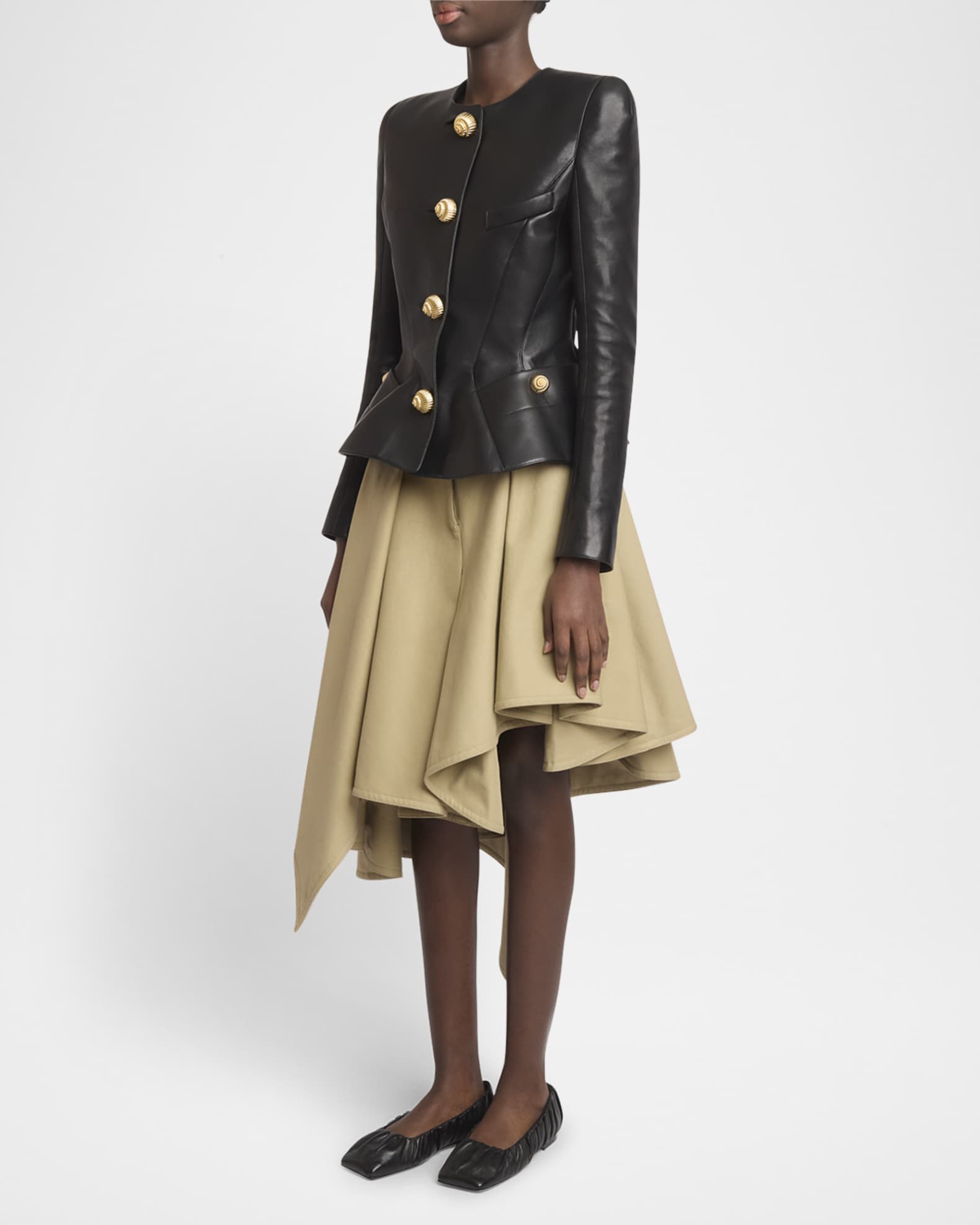Balmain Lambskin Leather Peplum Jacket | Neiman Marcus