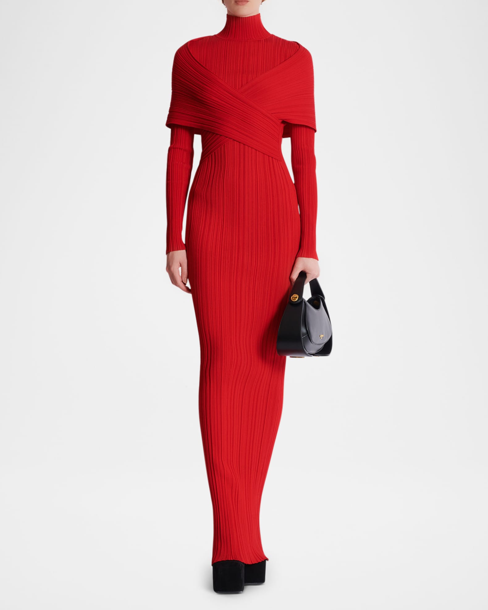 Balmain Ribbed Knit Turtleneck Bodycon Maxi Dress | Neiman Marcus