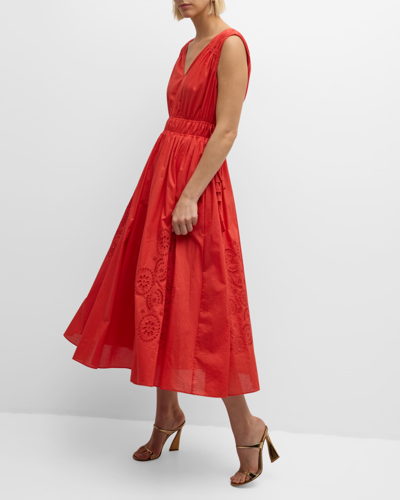 Elie Tahari The Christabel Embroidered Cotton Midi Dress | Neiman Marcus