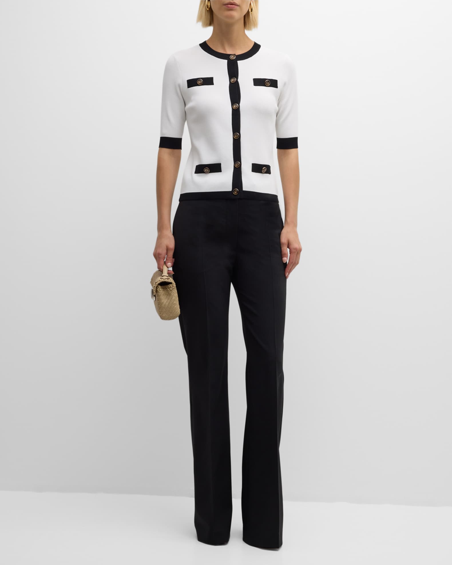 Elie Tahari The Nalida Contrast-Trim Knit Cardigan | Neiman Marcus