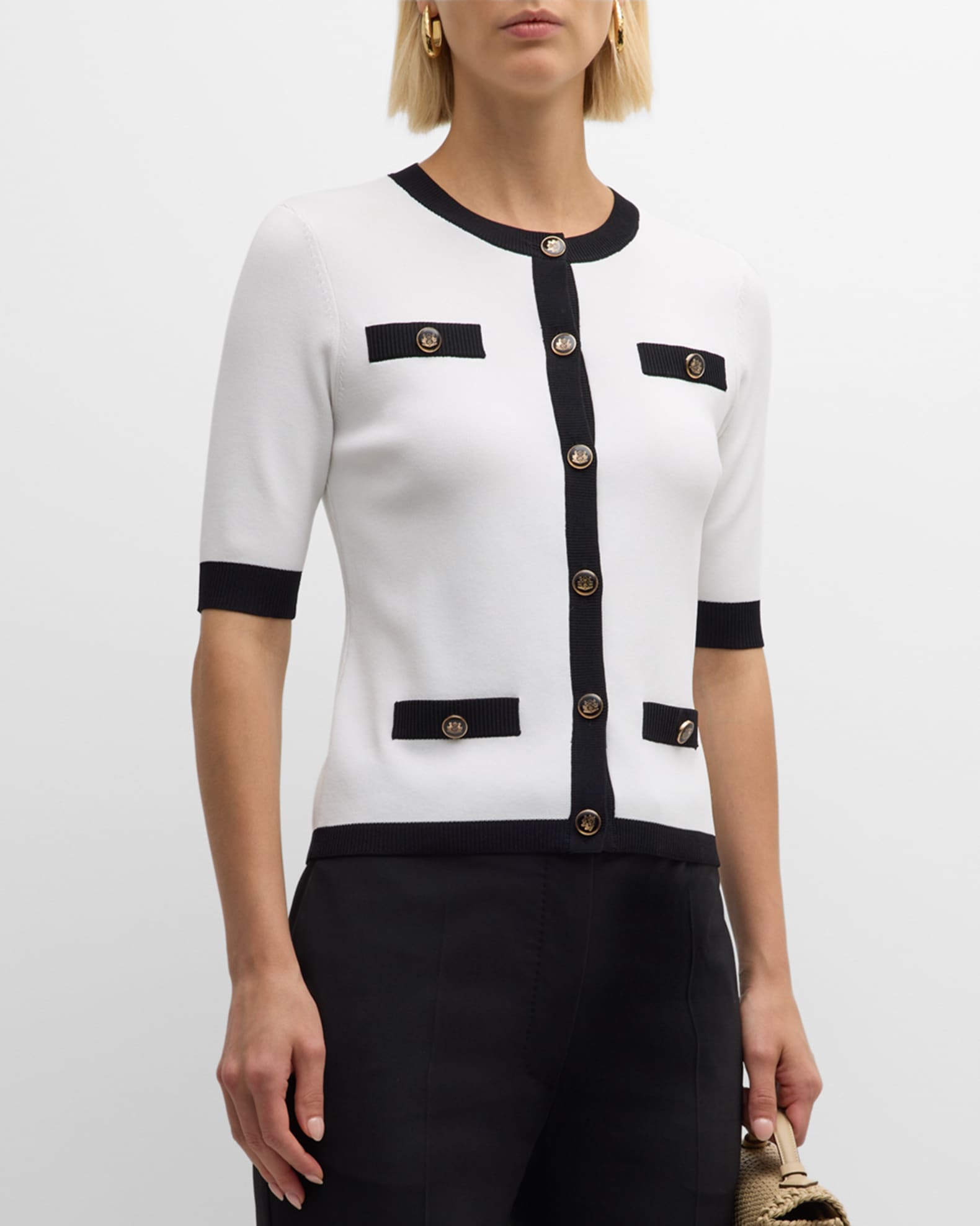 Elie Tahari The Nalida Contrast-Trim Knit Cardigan | Neiman Marcus