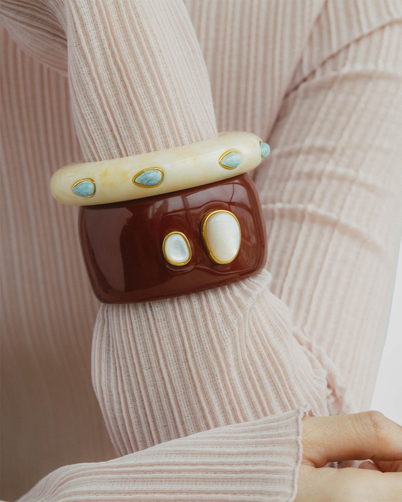 Lizzie Fortunato RIDGE CUFF IN ALABASTER AND AMAZONITE | Neiman Marcus