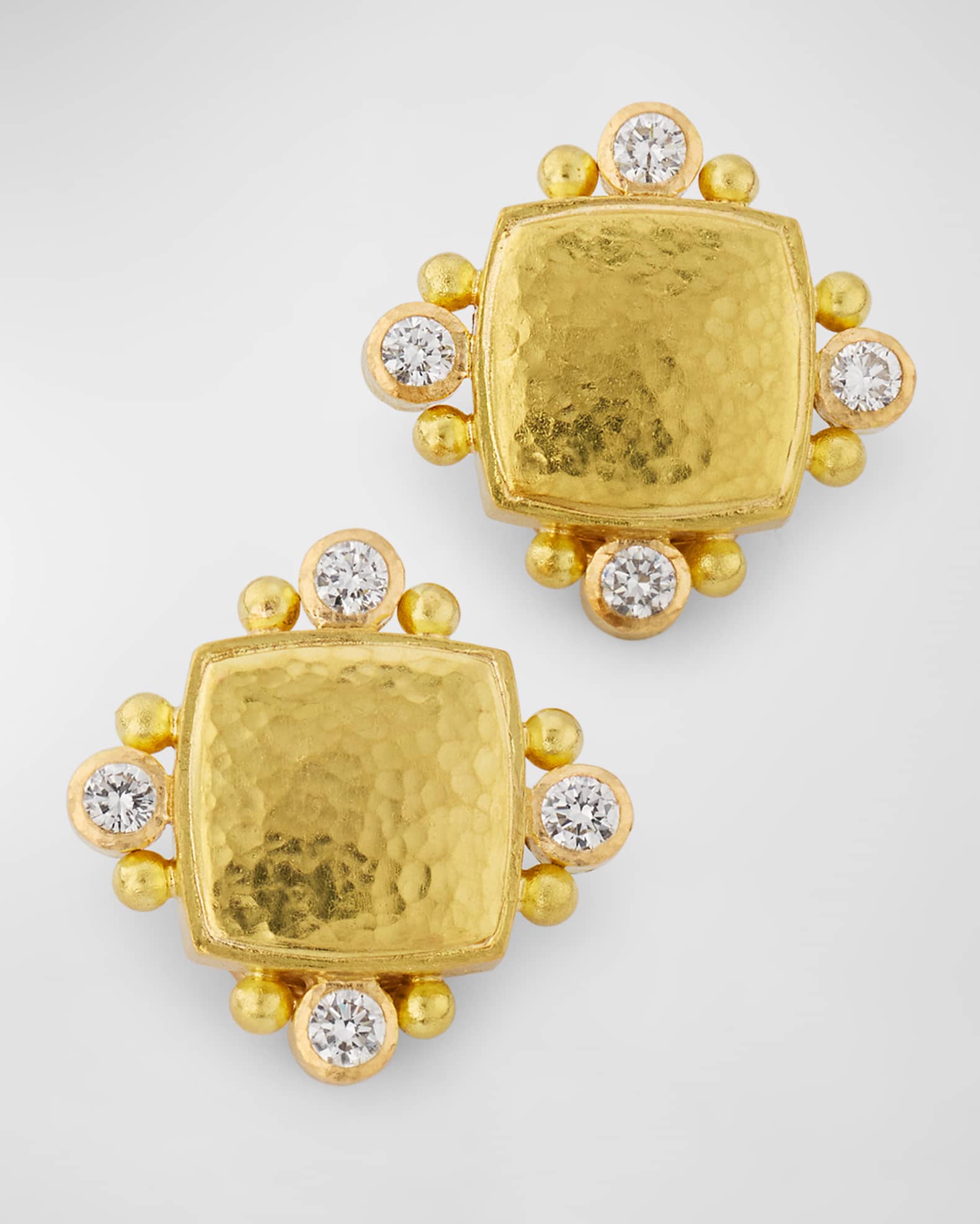 Elizabeth Locke 19K Yellow Gold Medium Square Cushion Diamond Earrings ...