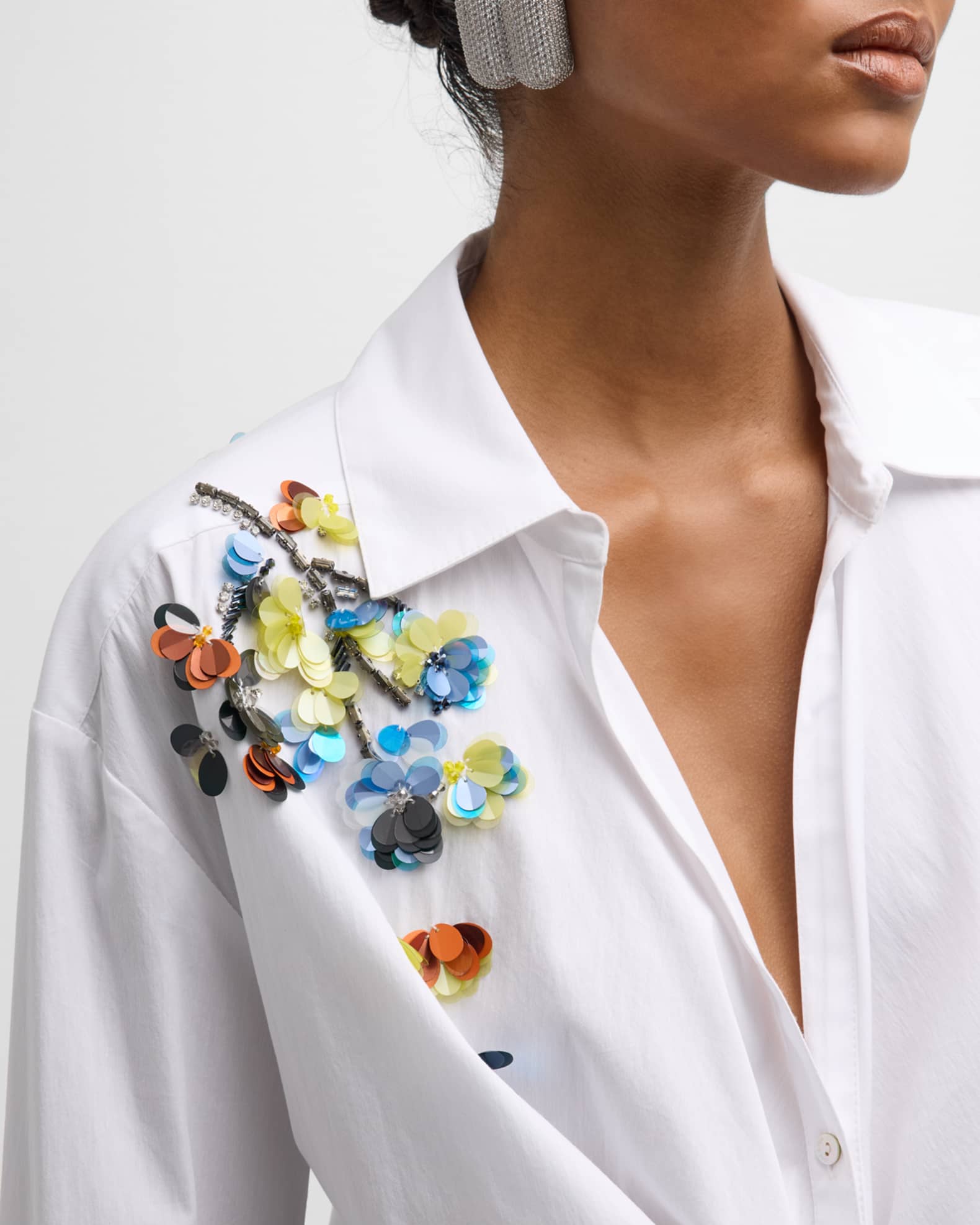 Cinq a Sept Sequin Flower Marianna Front-Tie Top | Neiman Marcus