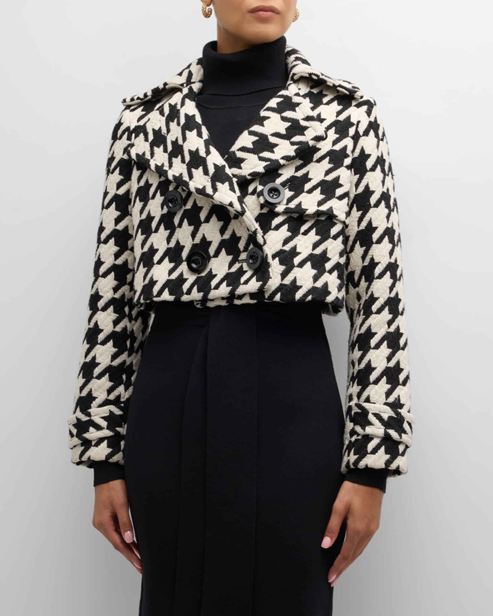 Toccin Ally Double-Breasted Cropped Houndstooth Jacket | Neiman Marcus
