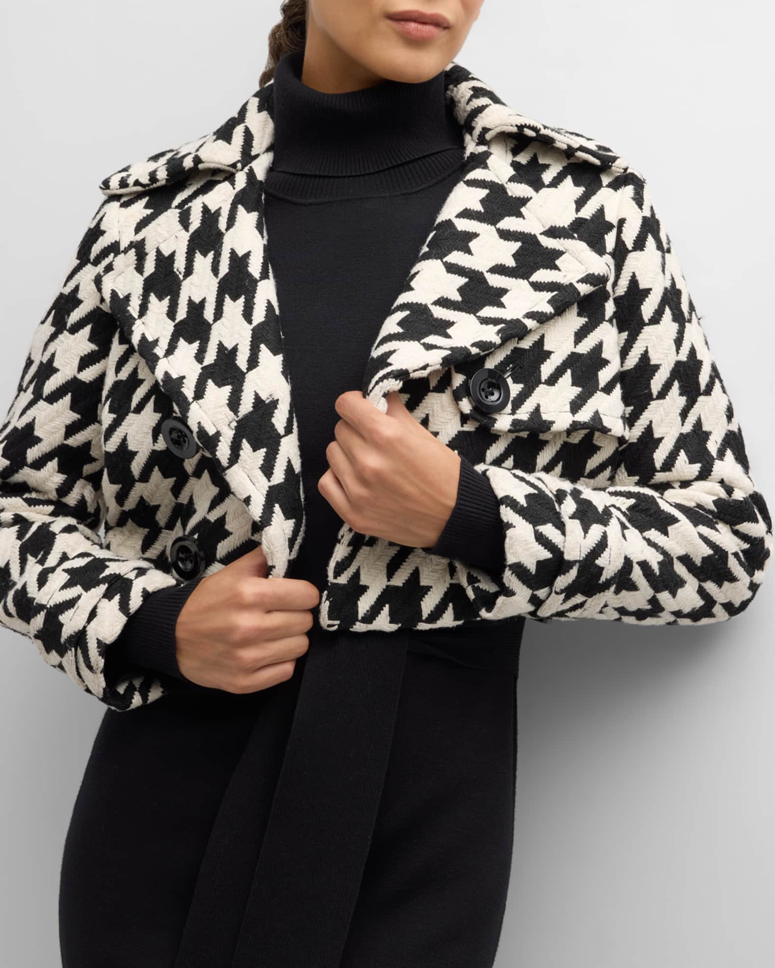 Toccin Ally Double-Breasted Cropped Houndstooth Jacket | Neiman Marcus