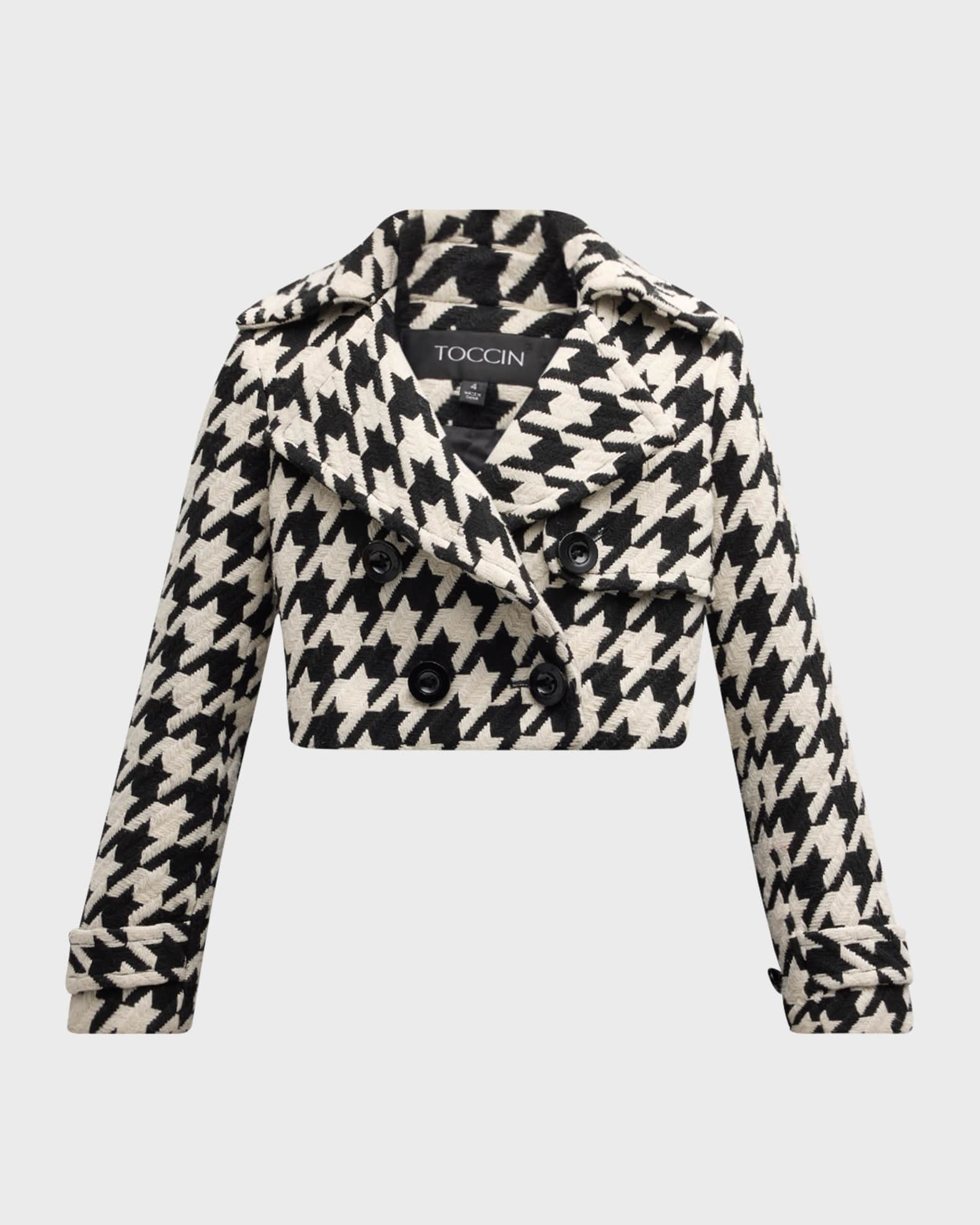 Toccin Ally Double-Breasted Cropped Houndstooth Jacket | Neiman Marcus