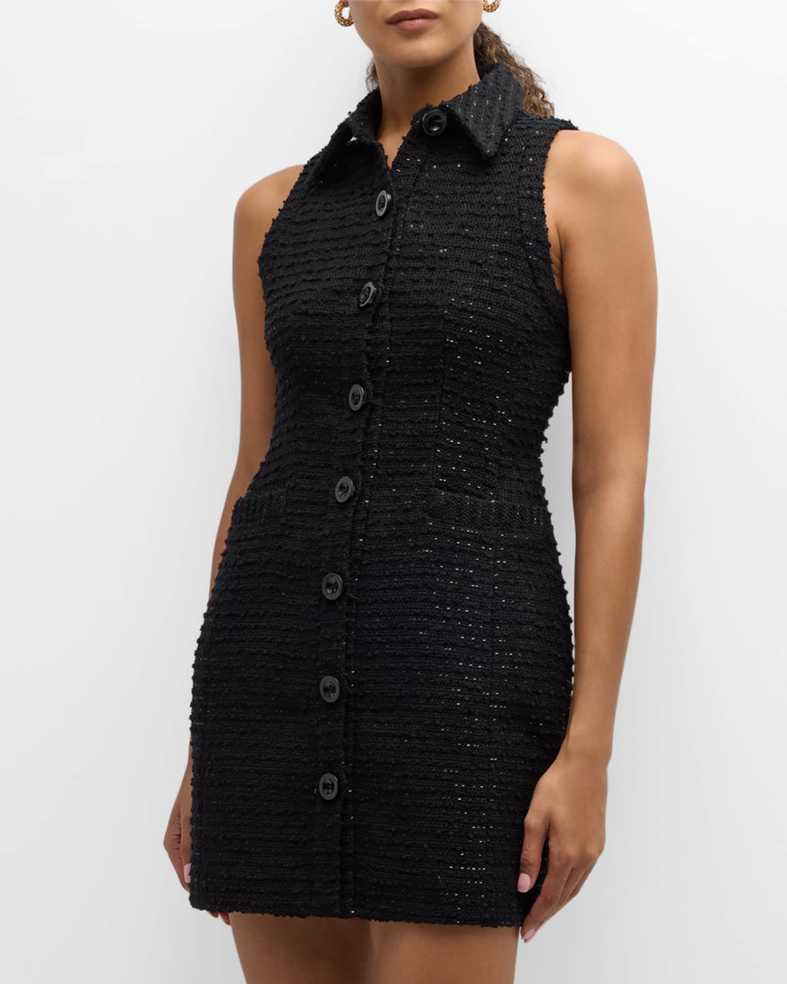 Toccin Sophia Boucle Sleeveless Button-Front Mini Dress | Neiman Marcus