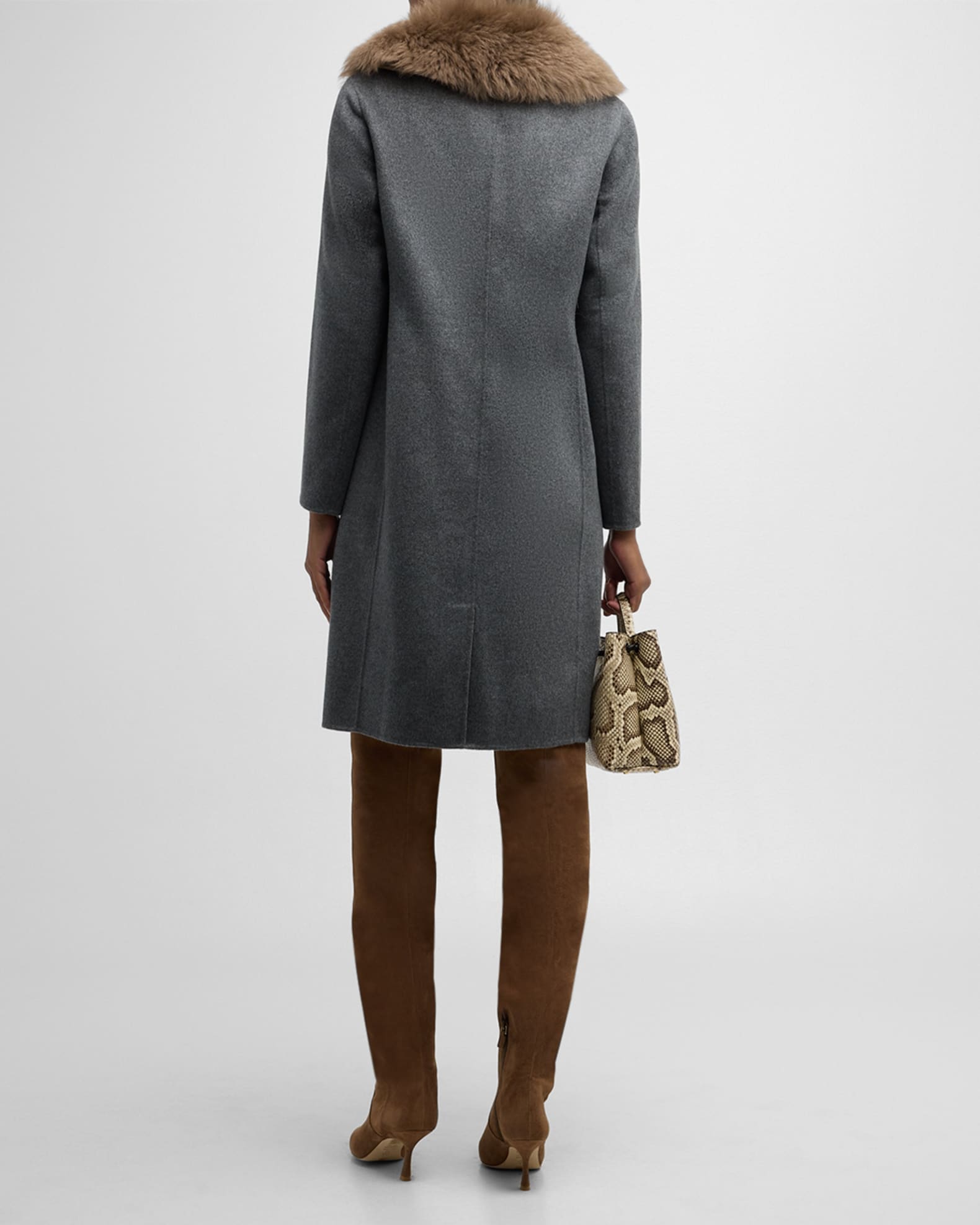 Neiman Marcus Cashmere Collection Double-Faced Cashmere and Lamb Fur ...