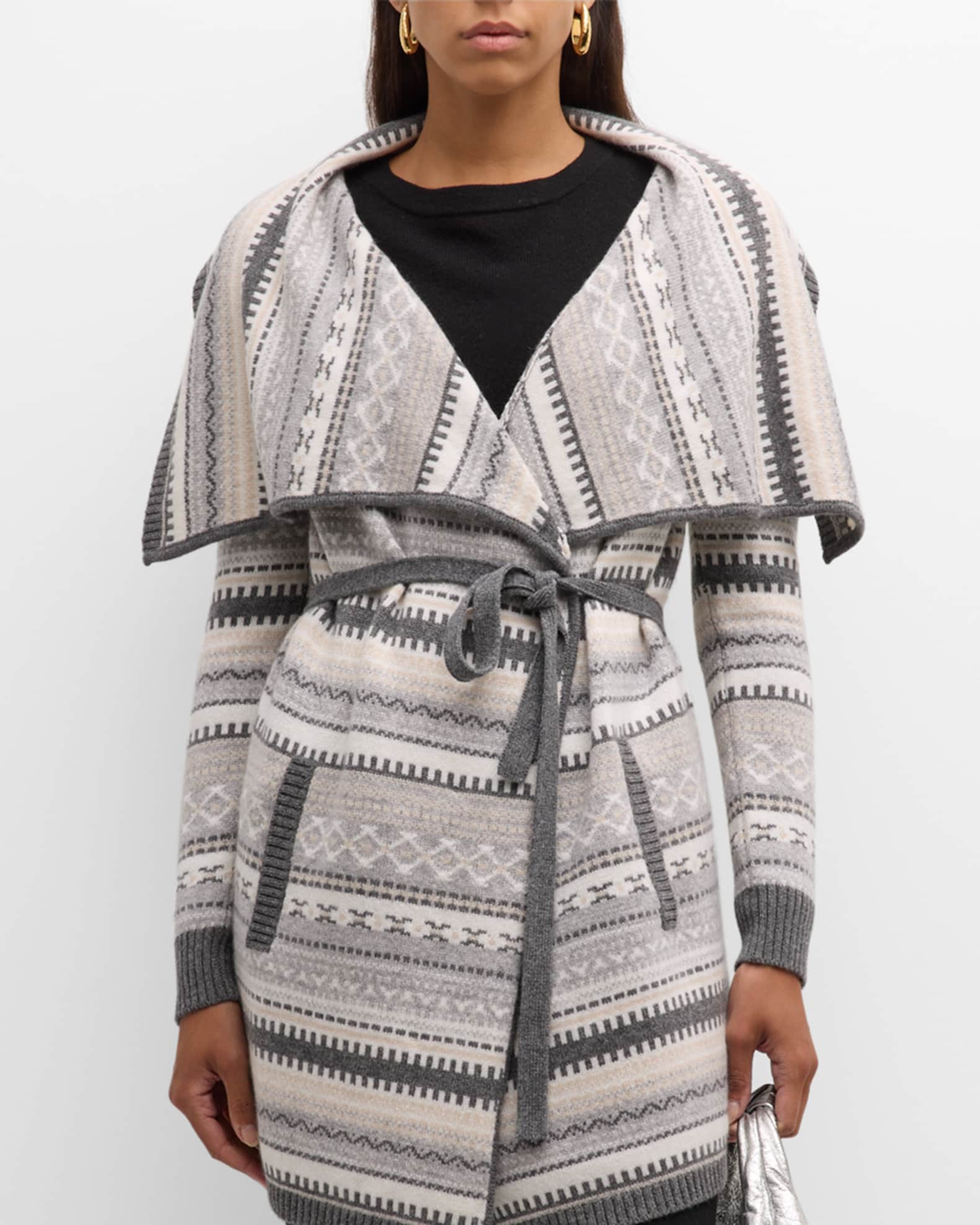 Neiman Marcus Cashmere Collection Cashmere Intarsia Stripe Drape ...