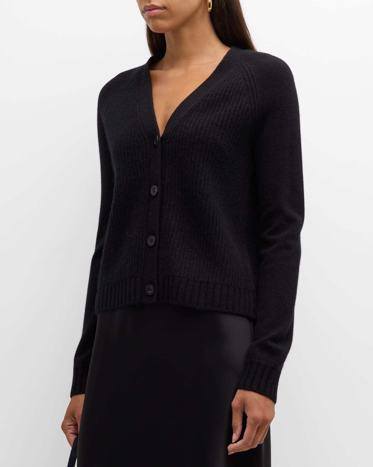 Neiman Marcus Cashmere Collection Cashmere Ribbed Boyfriend V Cardigan ...