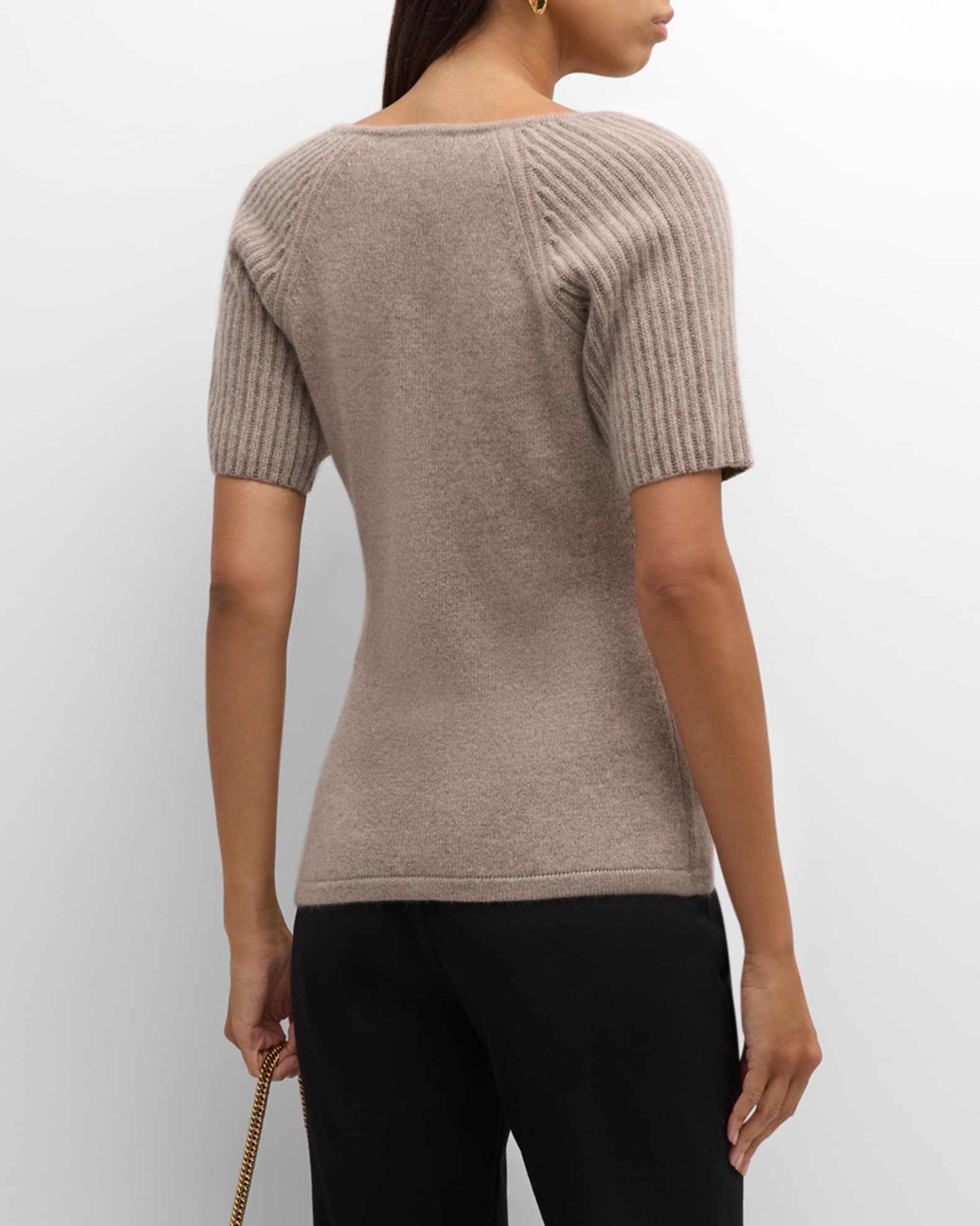 Neiman Marcus Cashmere Collection Cashmere Chain Sleeve V Neck Sweater ...