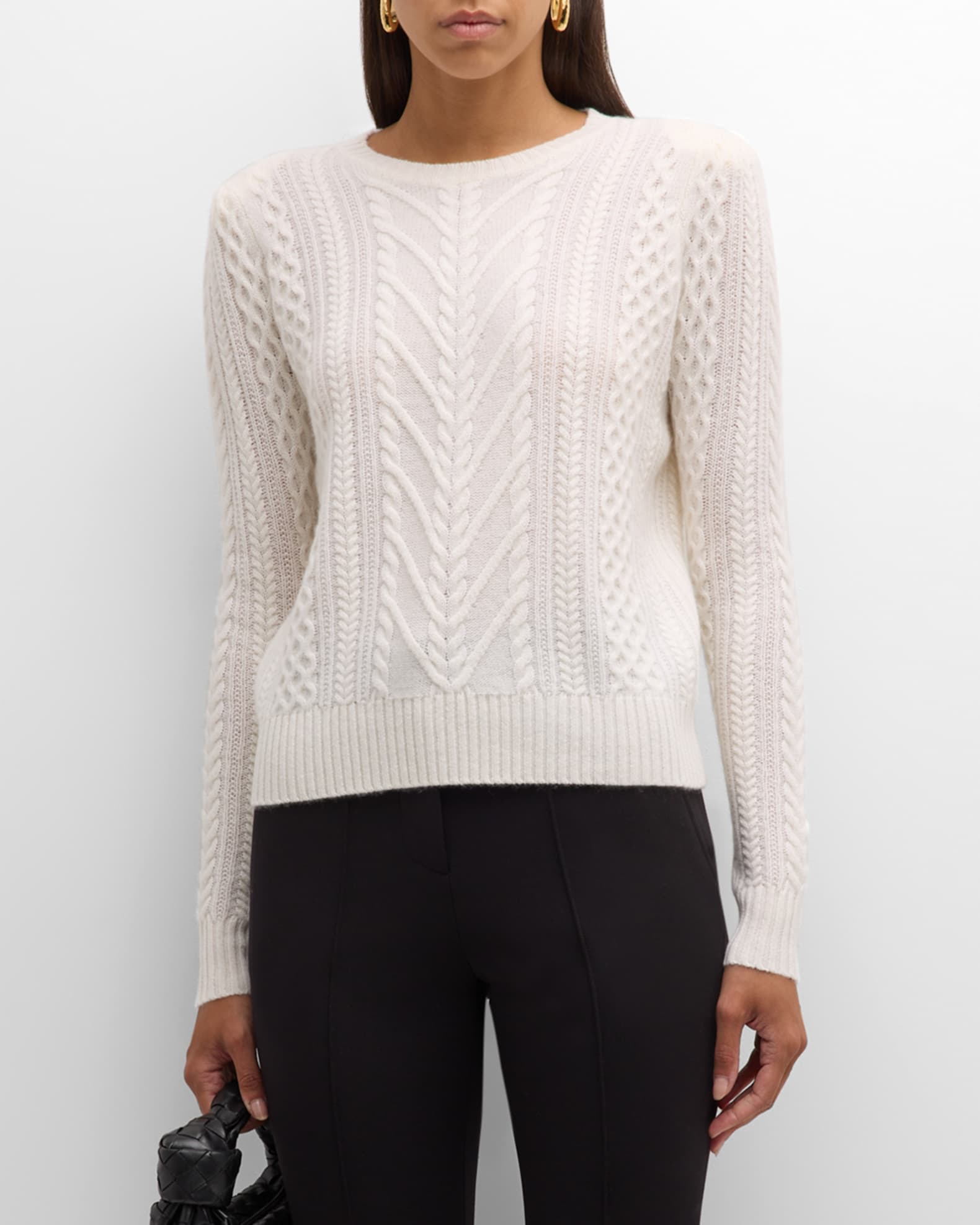 Neiman Marcus Cashmere Collection Cashmere Cable Crew Neck Sweater ...