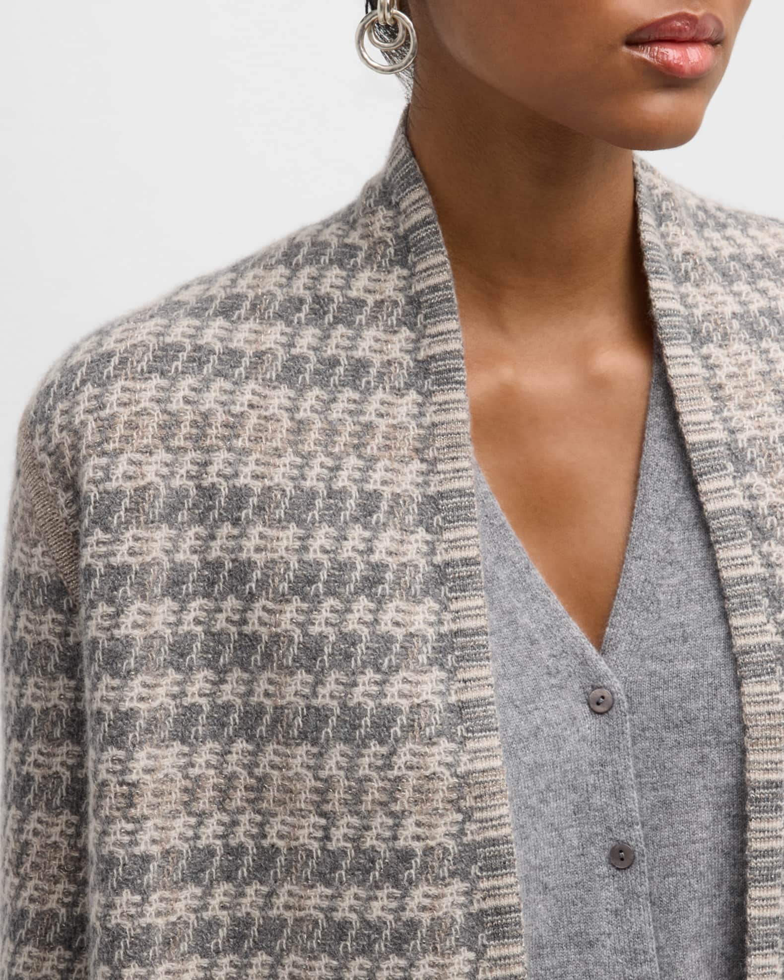 Neiman Marcus Cashmere Collection Cashmere Lurex Intarsia Open Cardigan ...