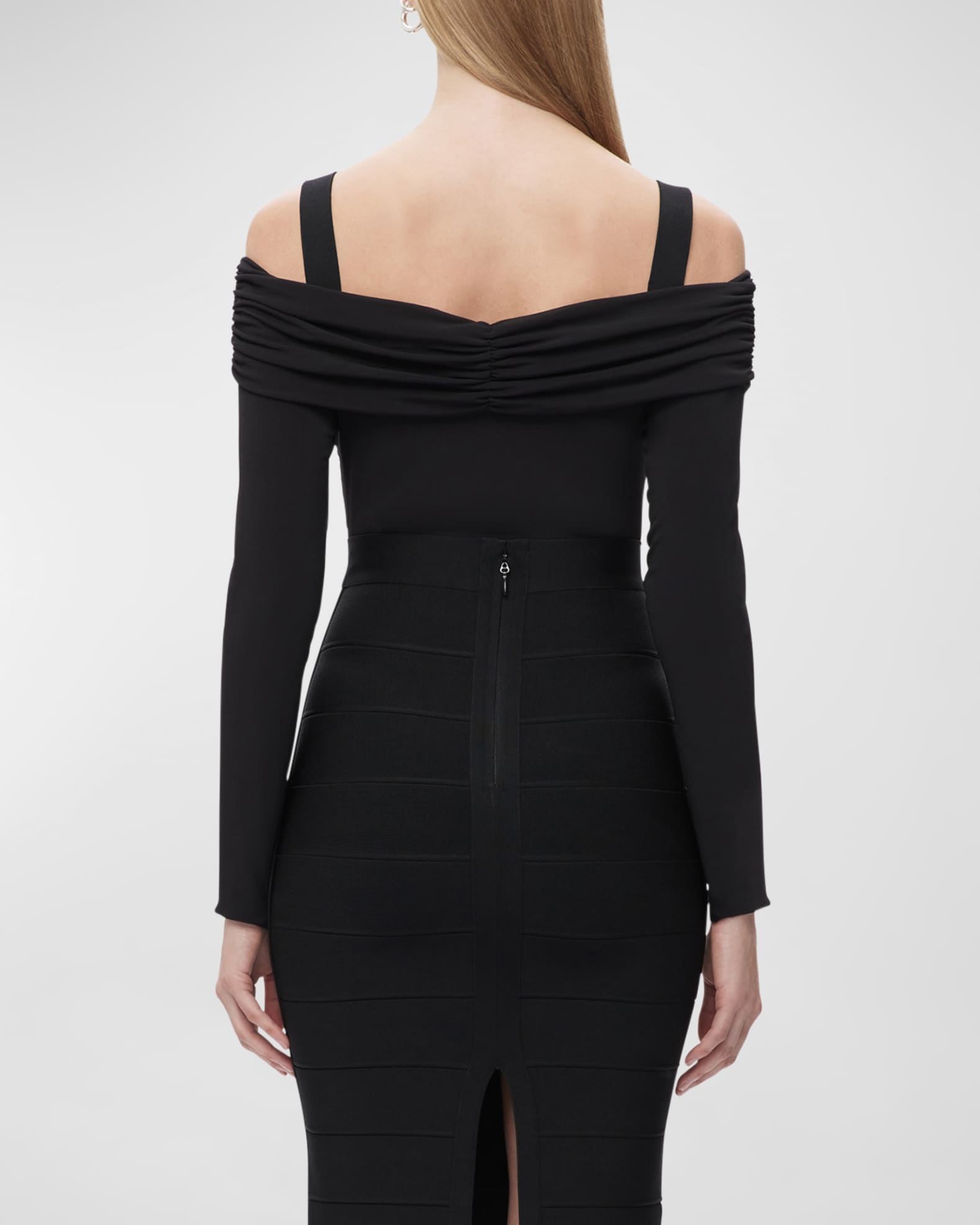Herve Leger Ellen Crossover Off-The-Shoulder Long-Sleeve Top | Neiman ...