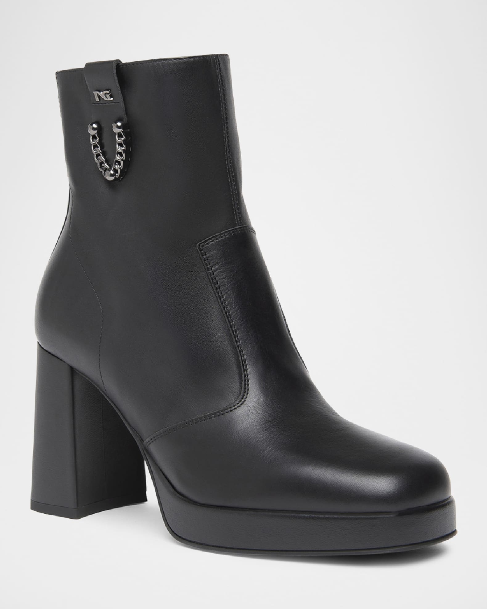NeroGiardini Calfskin Chain Platform Booties | Neiman Marcus