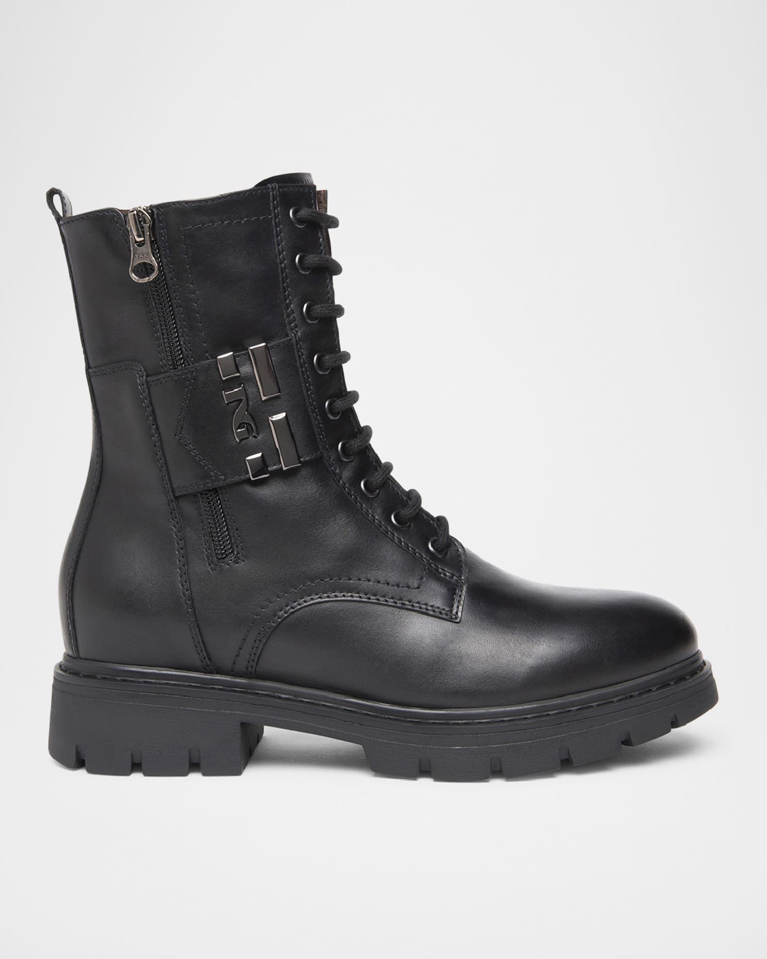 NeroGiardini Leather Logo Cuff Combat Booties | Neiman Marcus