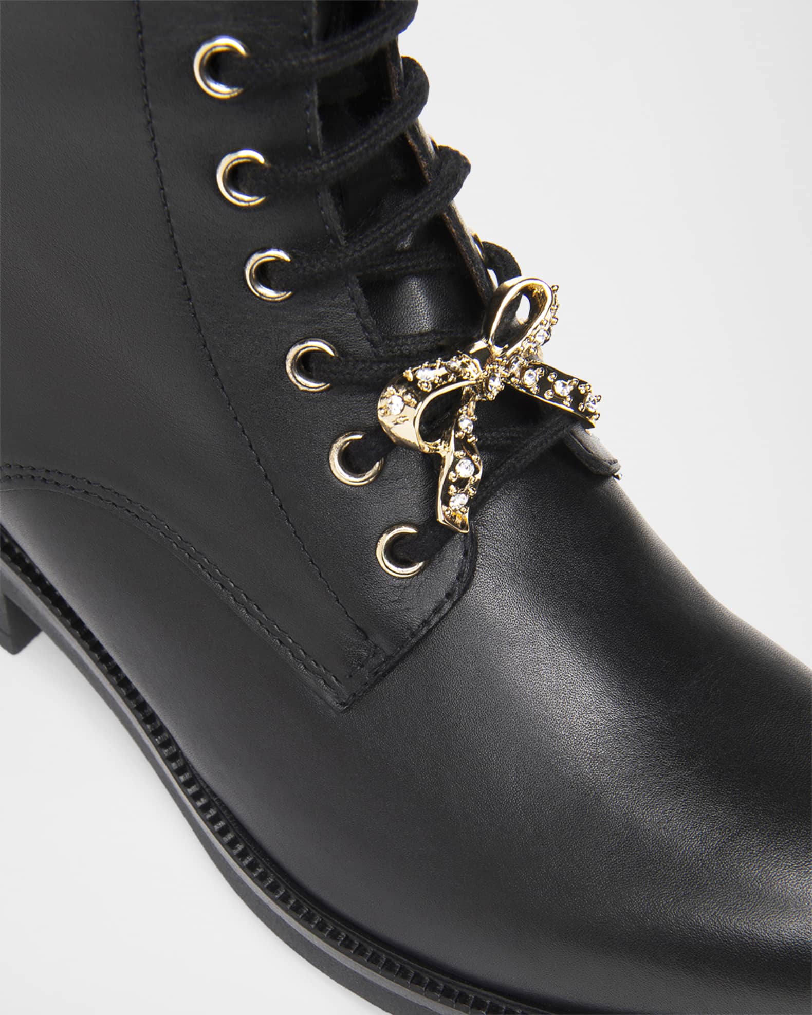 NeroGiardini Gems Leather Bow Combat Booties | Neiman Marcus