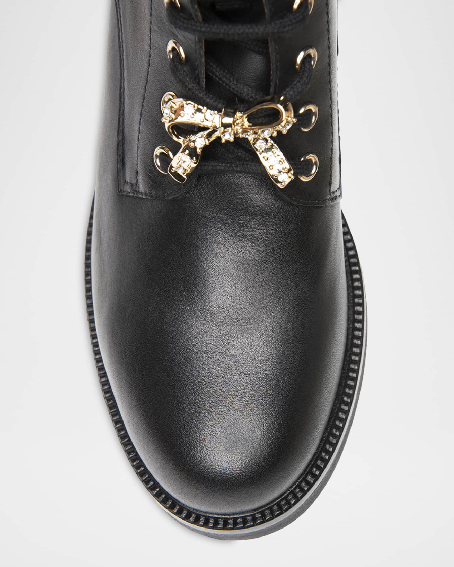 NeroGiardini Gems Leather Bow Combat Booties | Neiman Marcus