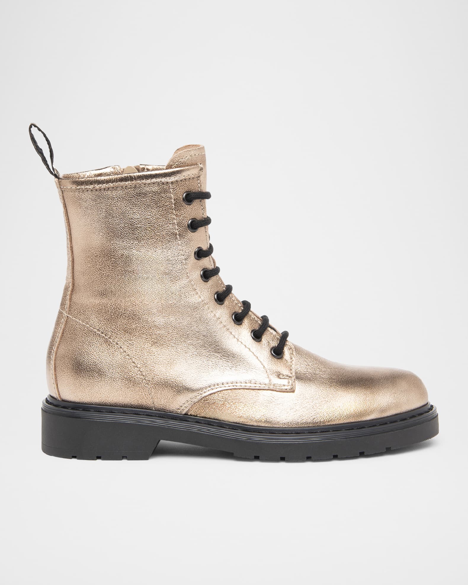 NeroGiardini Clean Metallic Leather Combat Booties | Neiman Marcus