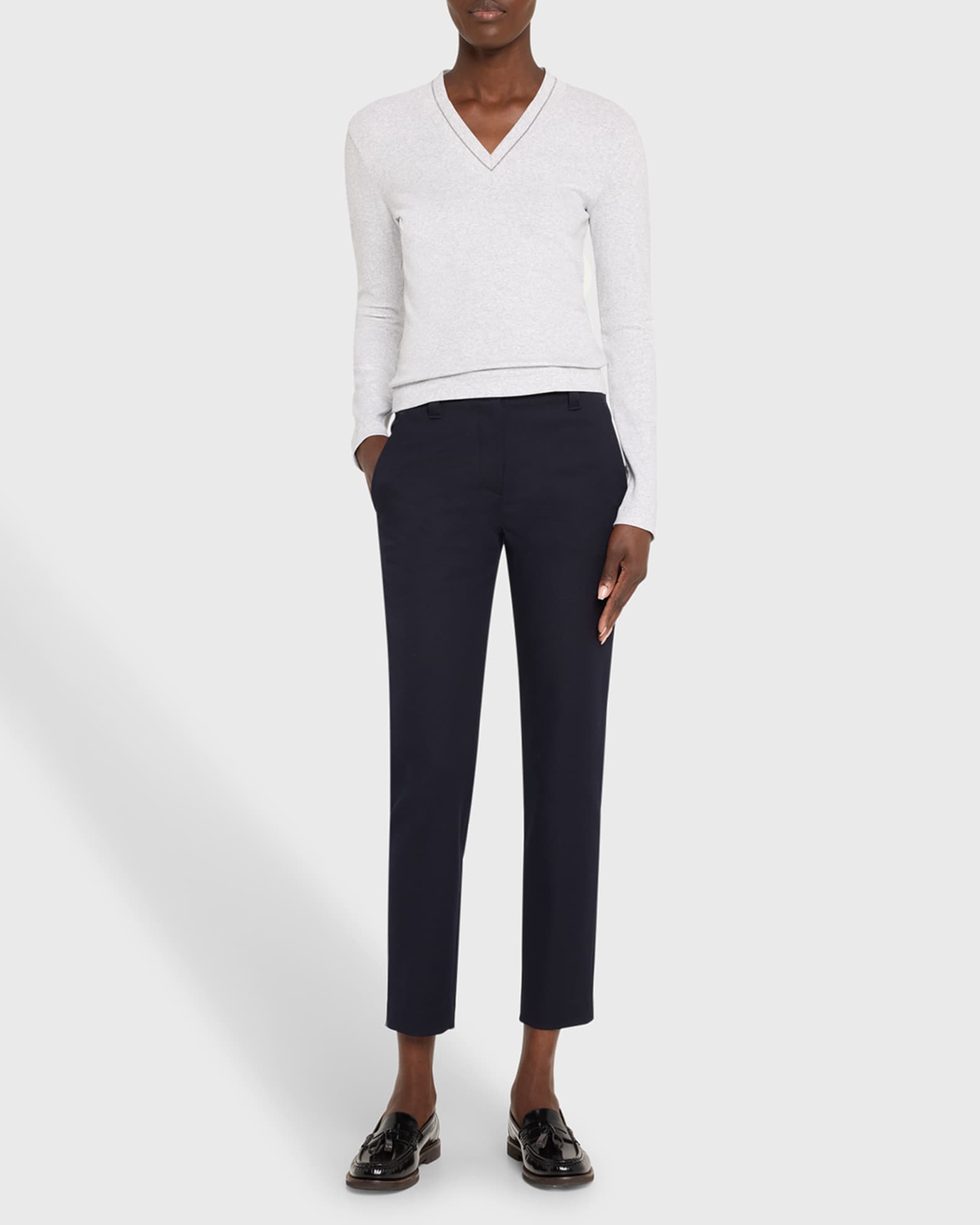 Brunello Cucinelli Cotton Ribbed Knit Top with Monili Detail | Neiman ...