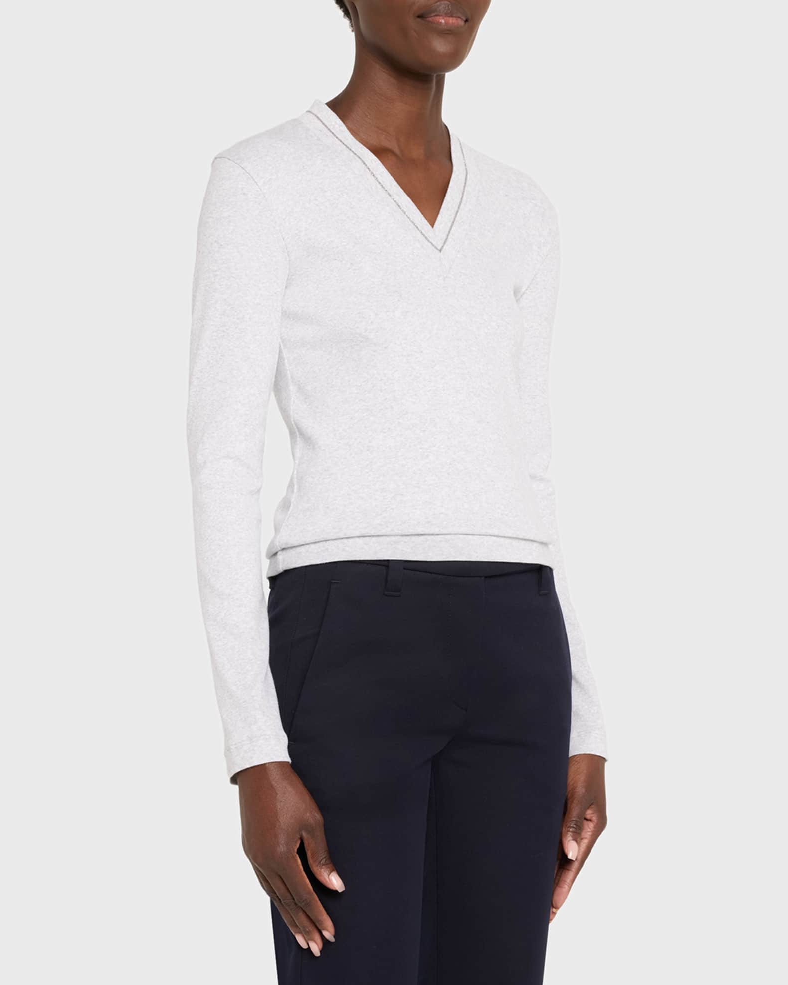 Brunello Cucinelli Cotton Ribbed Knit Top with Monili Detail | Neiman ...