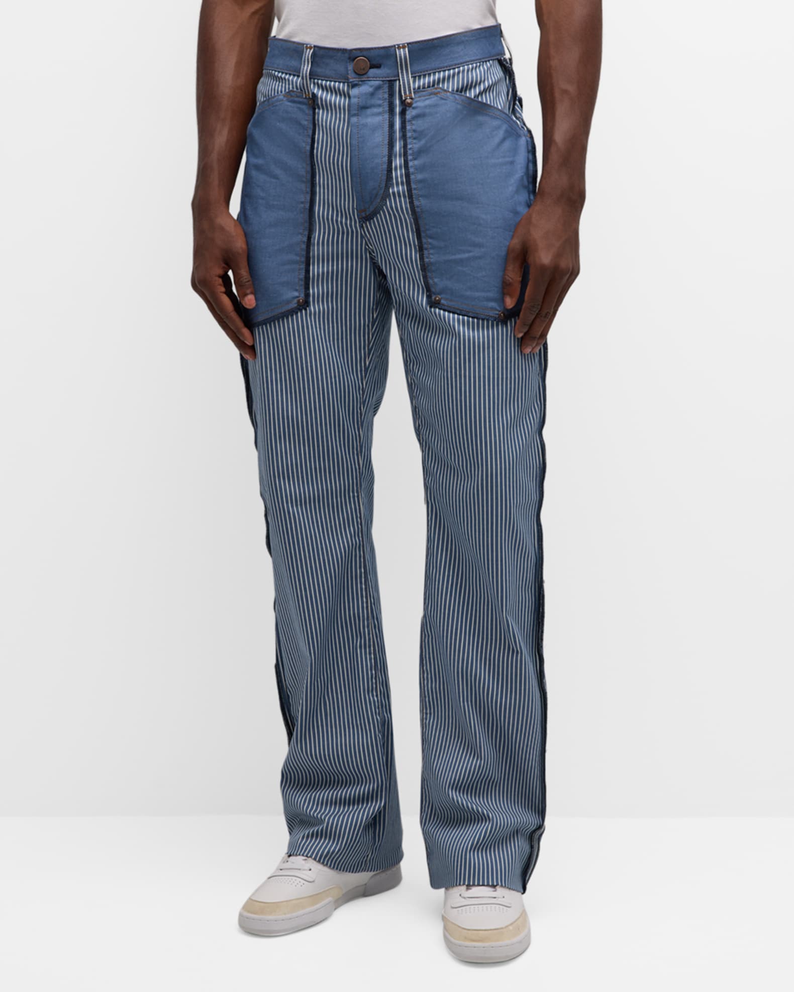 monfrere x MFVLA1 Men's Striped Inside-Out Jeans | Neiman Marcus