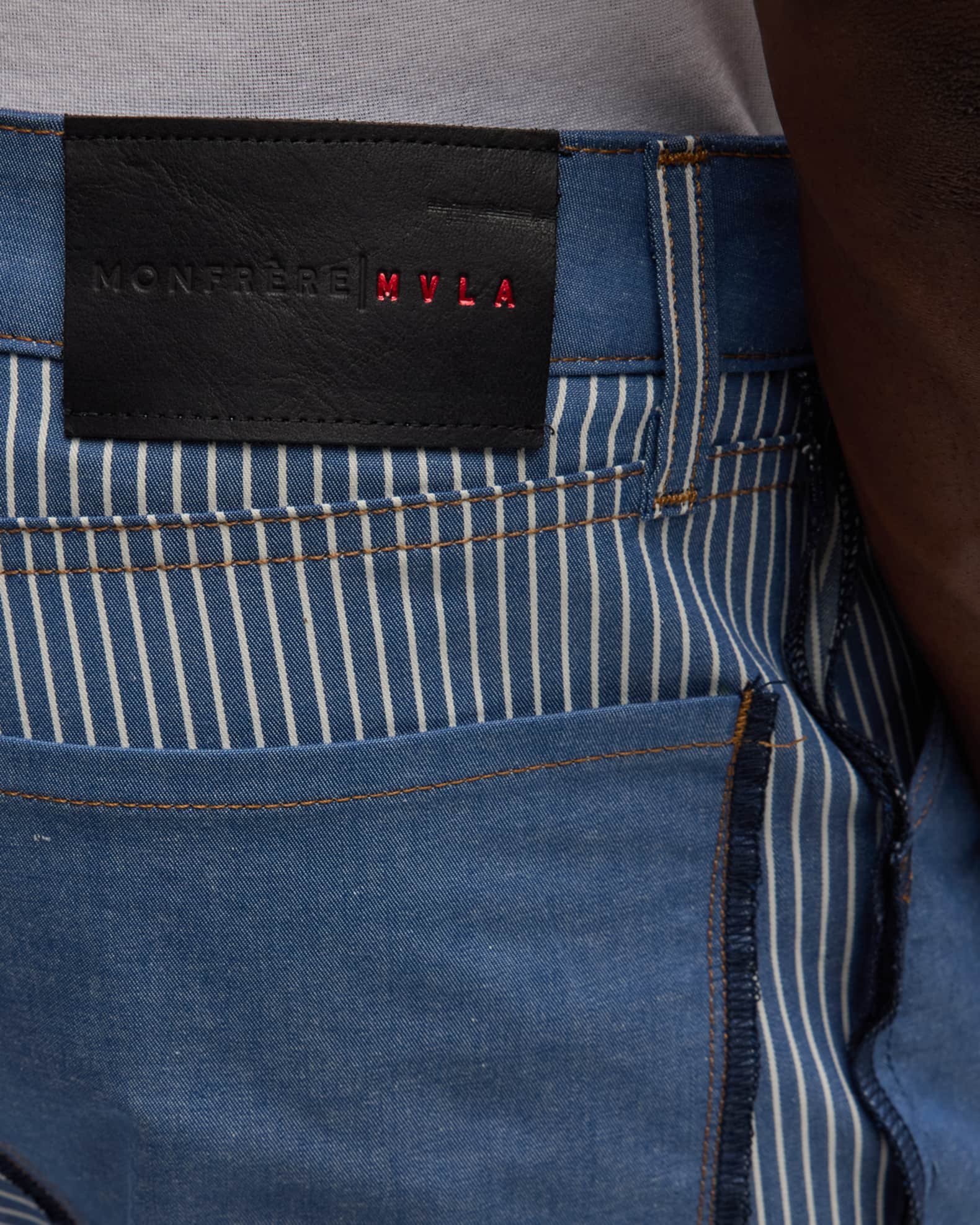 monfrere x MFVLA1 Men's Striped Inside-Out Jeans | Neiman Marcus