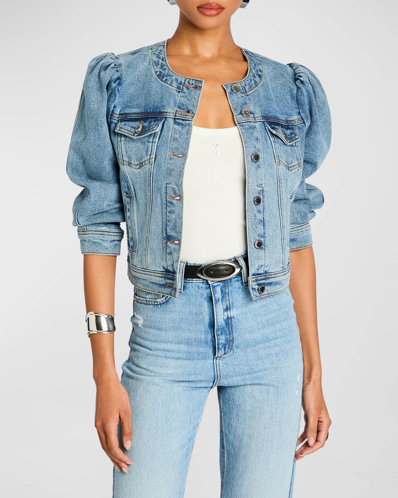 Retrofete Tasha Puff-Sleeve Denim Jacket | Neiman Marcus