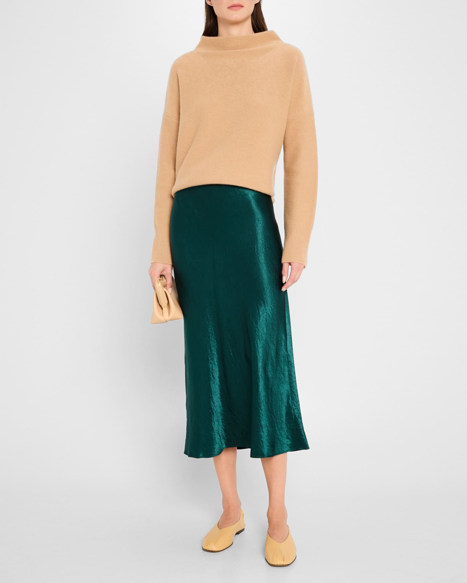Vince Shaped-Hem Satin Midi Slip Skirt | Neiman Marcus