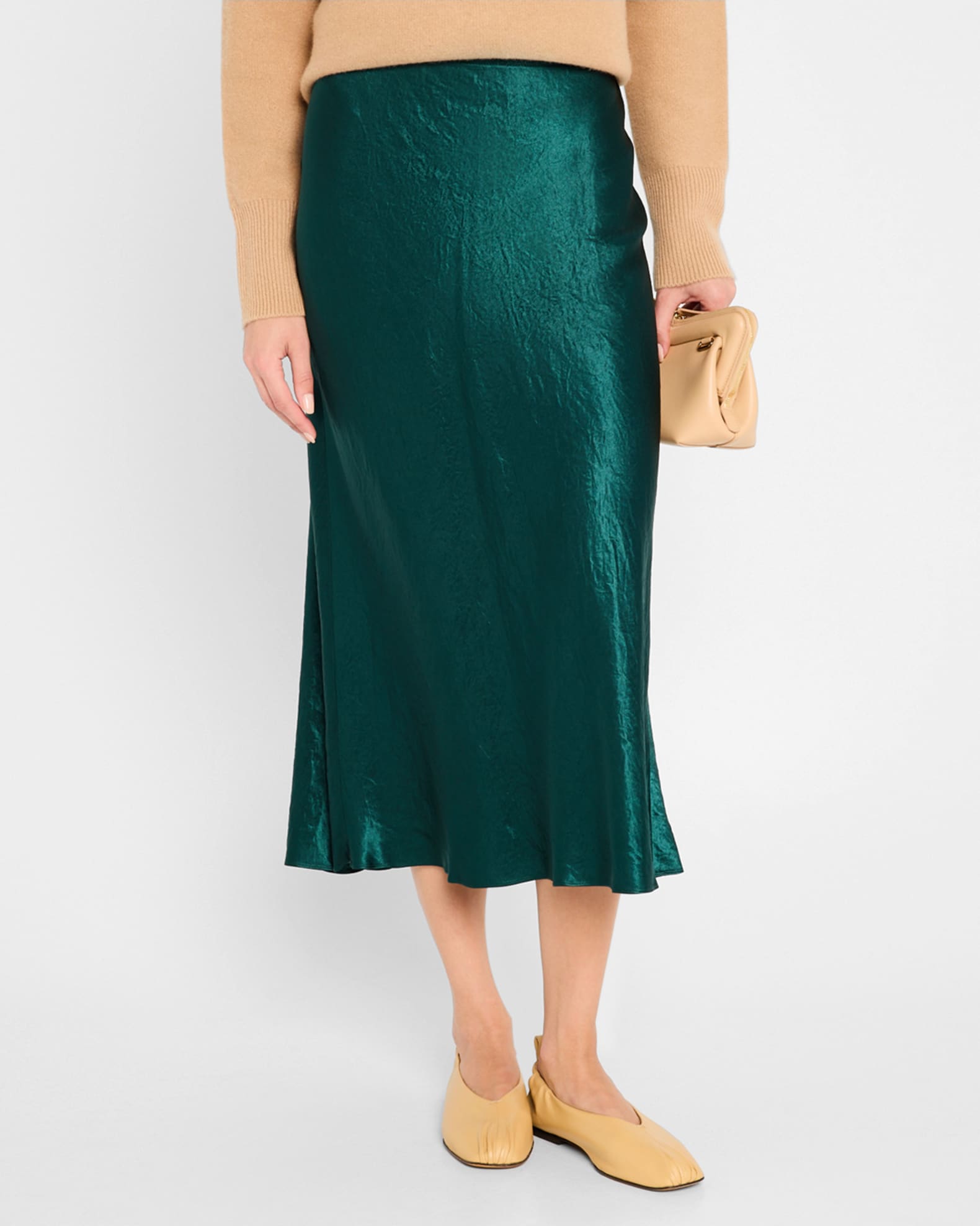 Vince Shaped-Hem Satin Midi Slip Skirt | Neiman Marcus