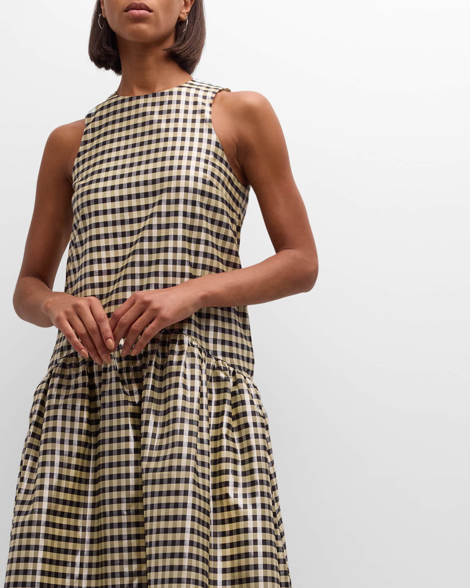 Ganni Shiny Check Drop-Waist Midi Dress | Neiman Marcus