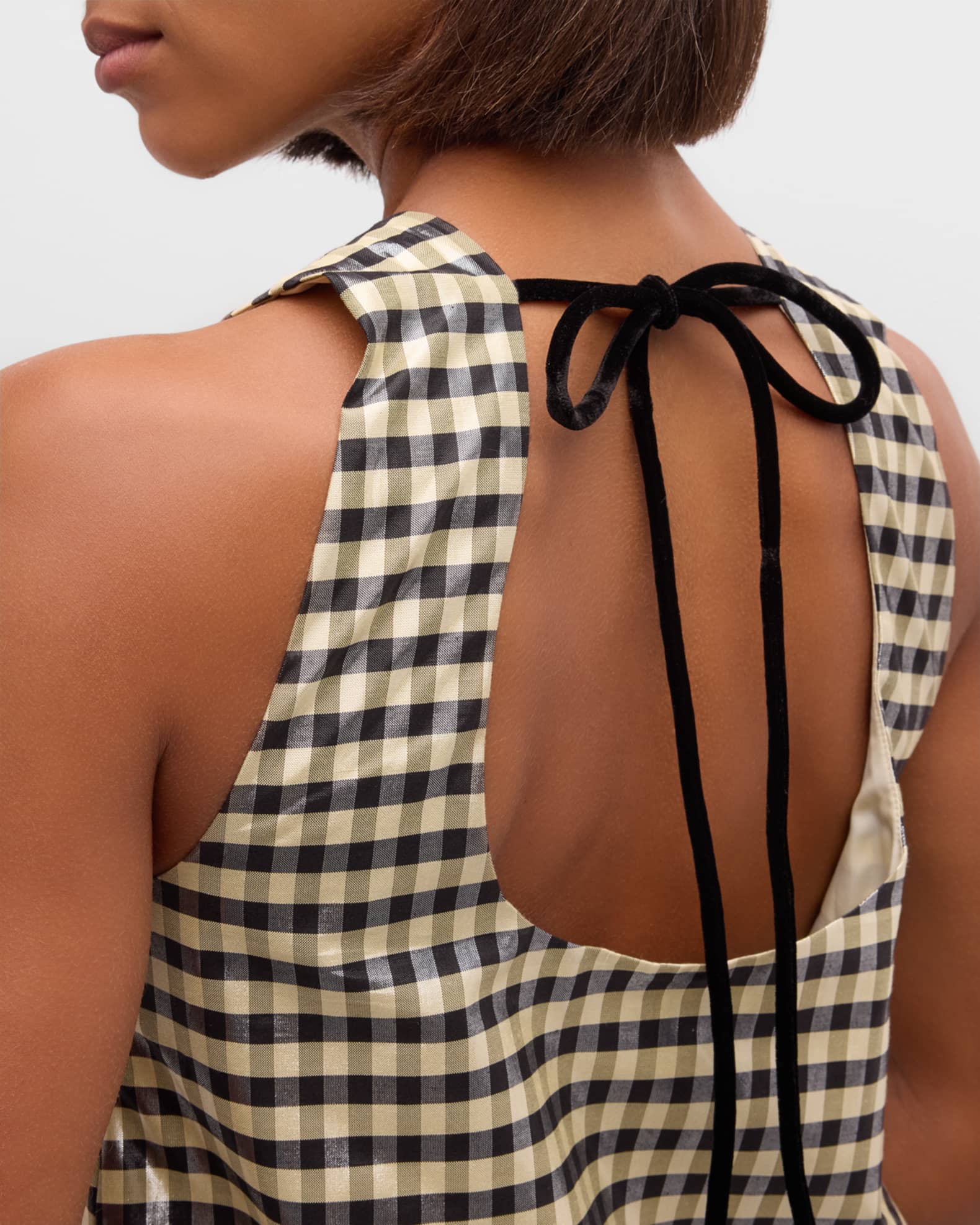 Ganni Shiny Check Drop-Waist Midi Dress | Neiman Marcus