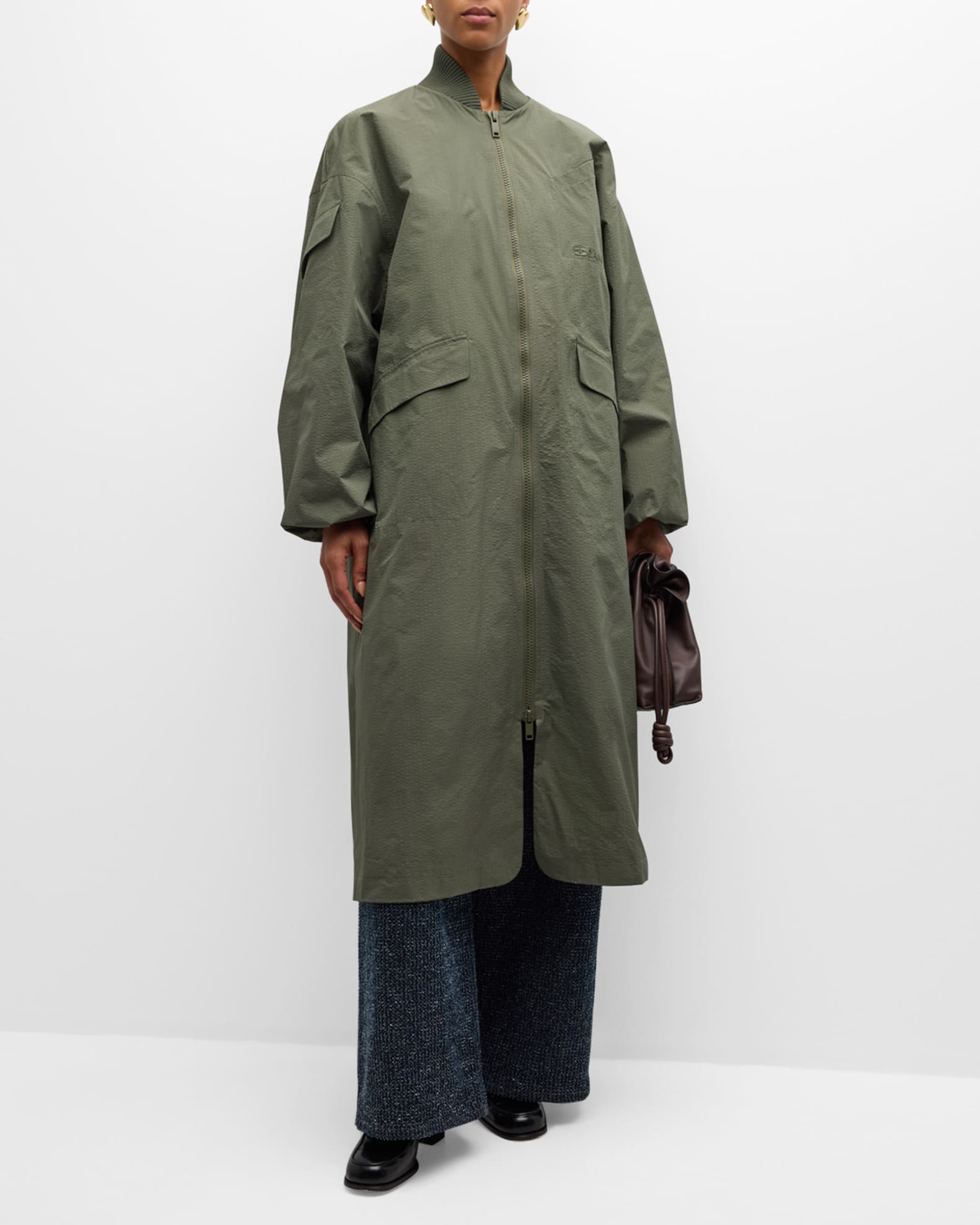 Ganni Seersucker Oversized Shell Coat | Neiman Marcus