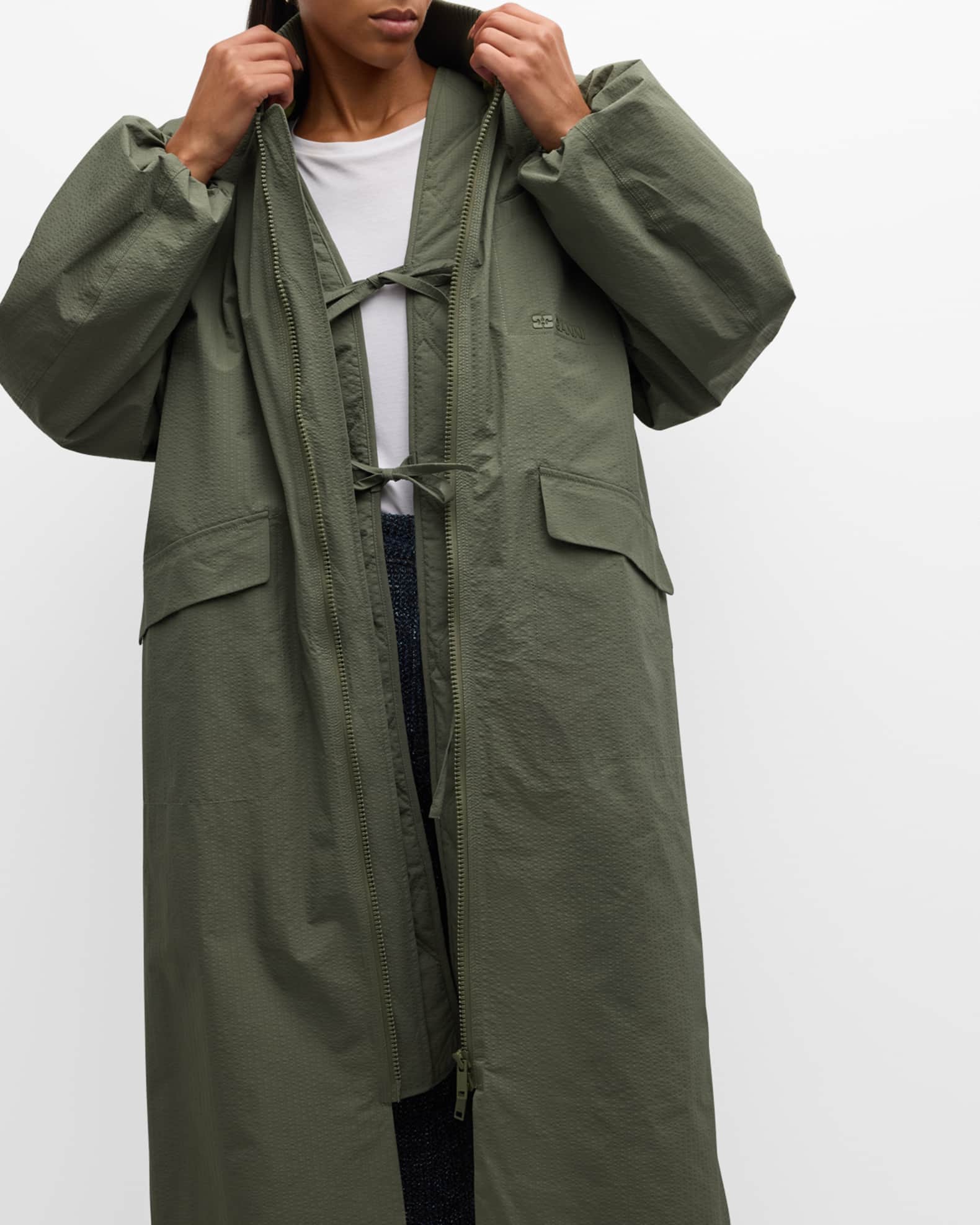 Ganni Seersucker Oversized Shell Coat | Neiman Marcus