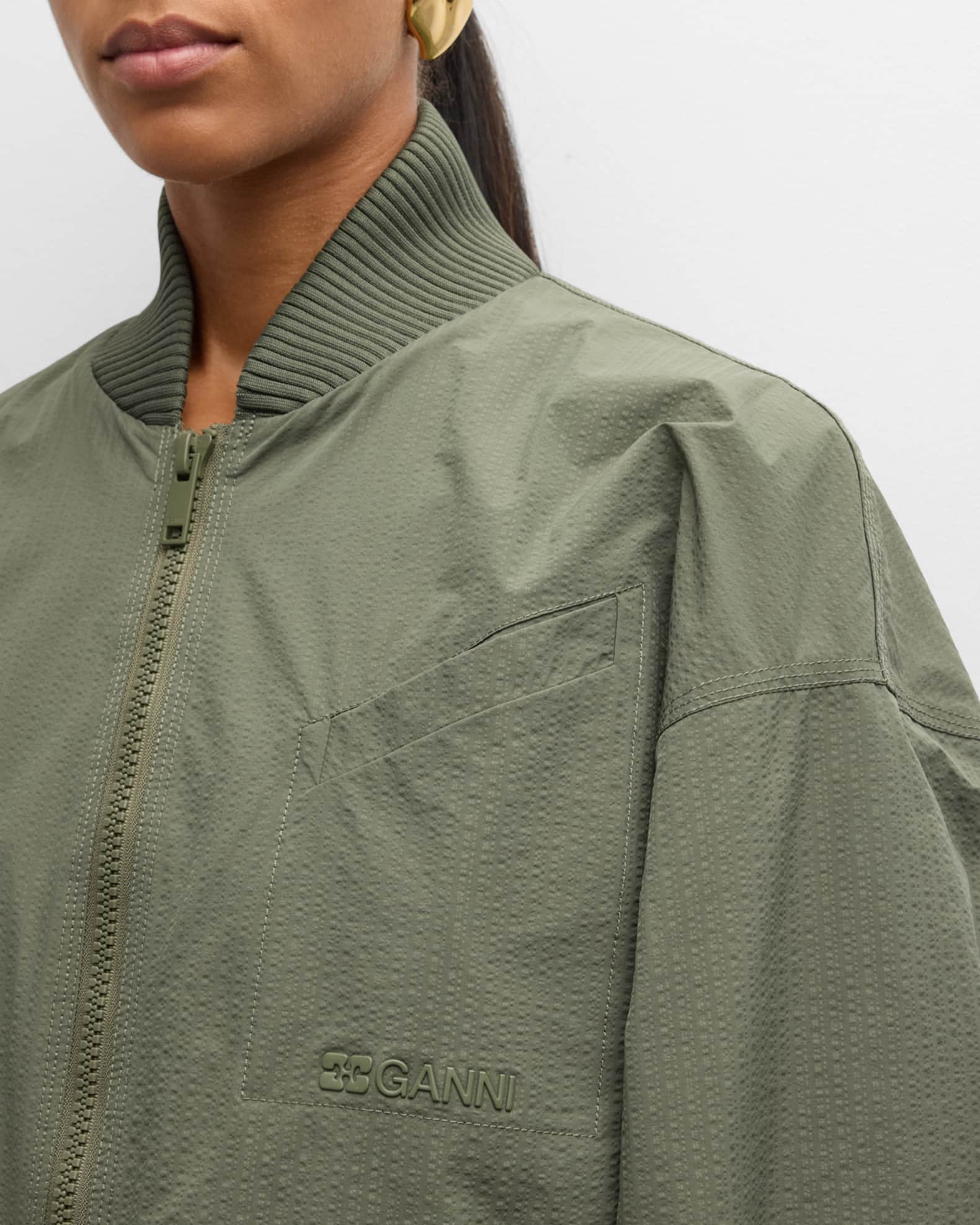 Ganni Seersucker Oversized Shell Coat | Neiman Marcus