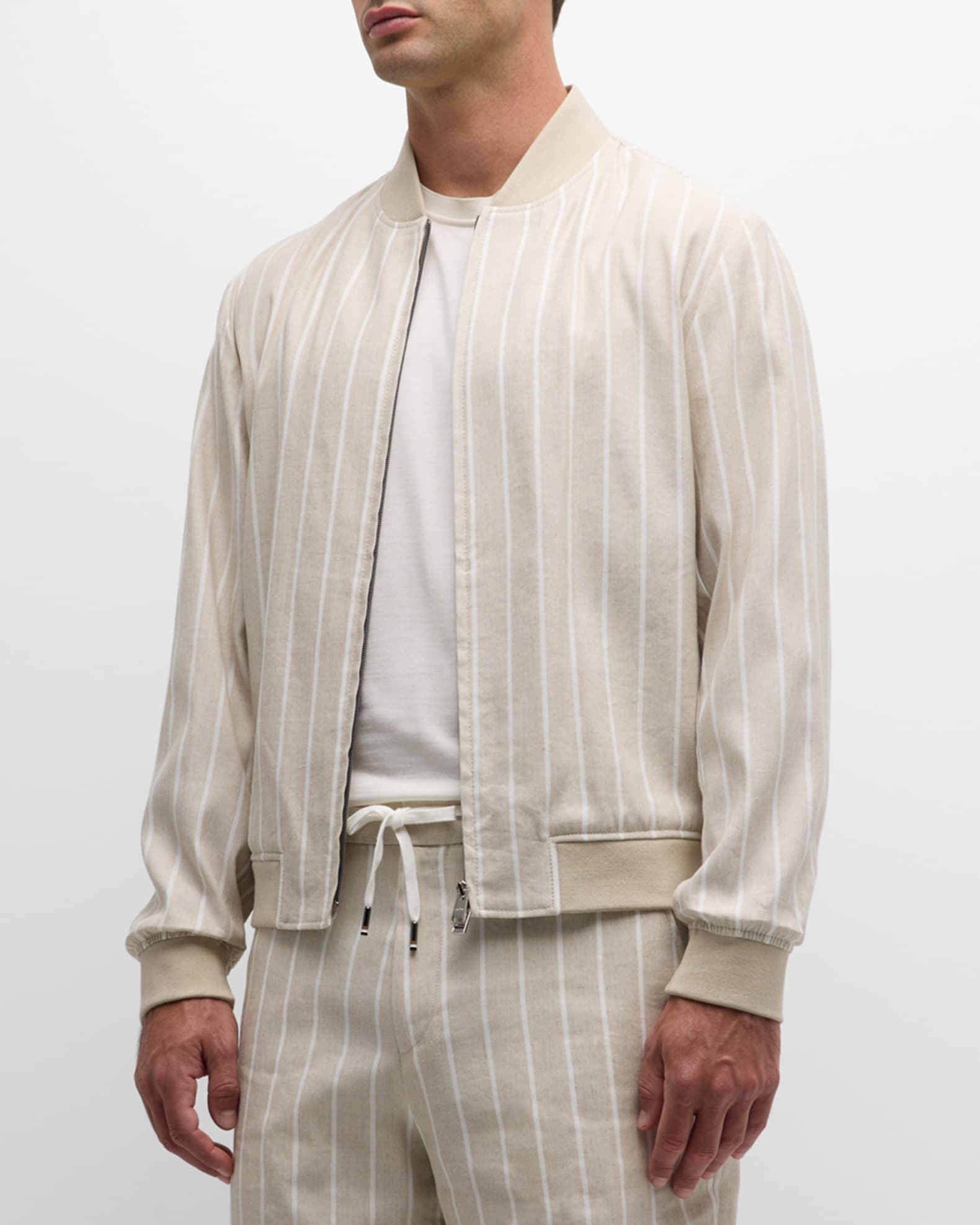BOSS Men's Hanry Striped Linen Bomber Jacket | Neiman Marcus