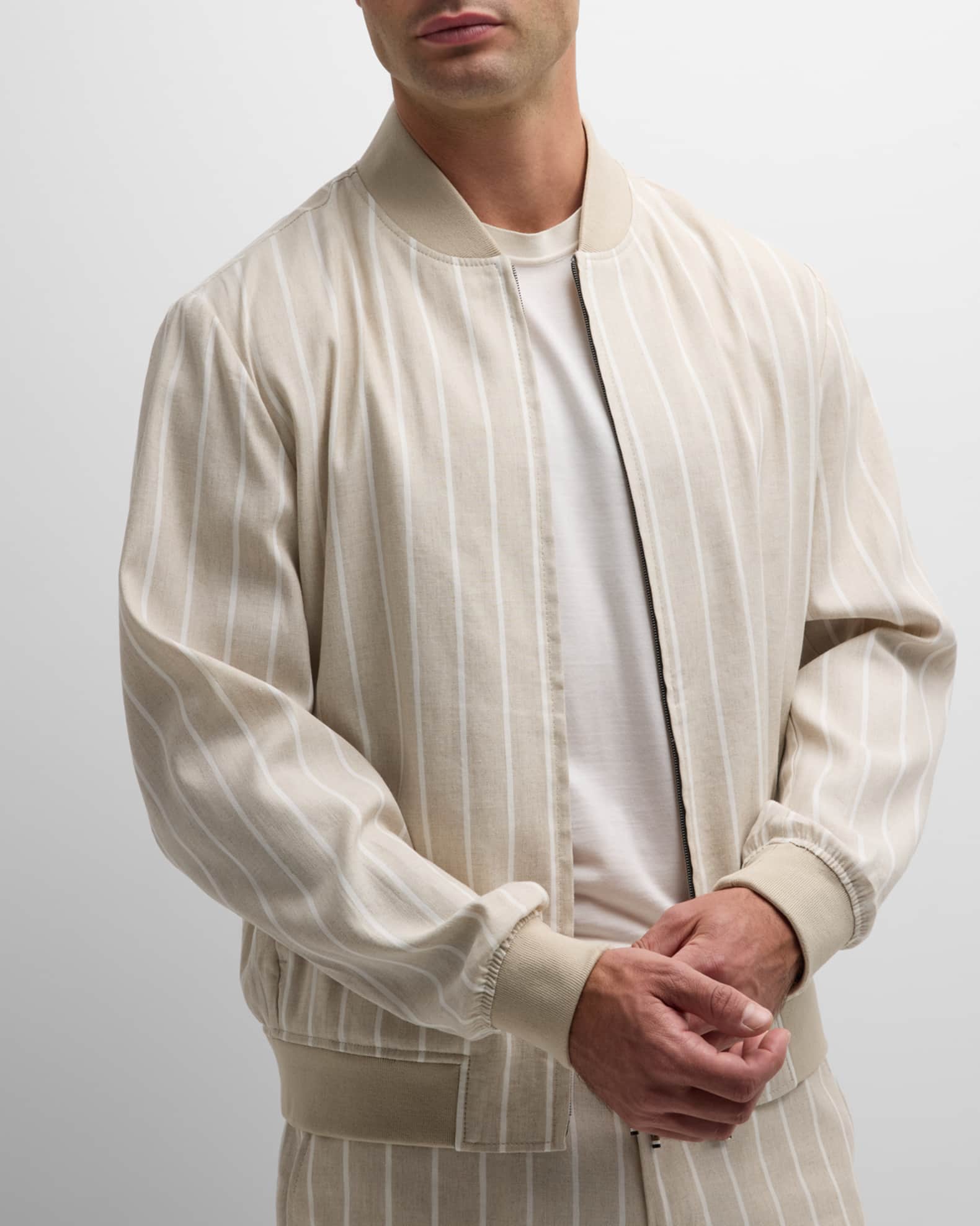 BOSS Men's Hanry Striped Linen Bomber Jacket | Neiman Marcus