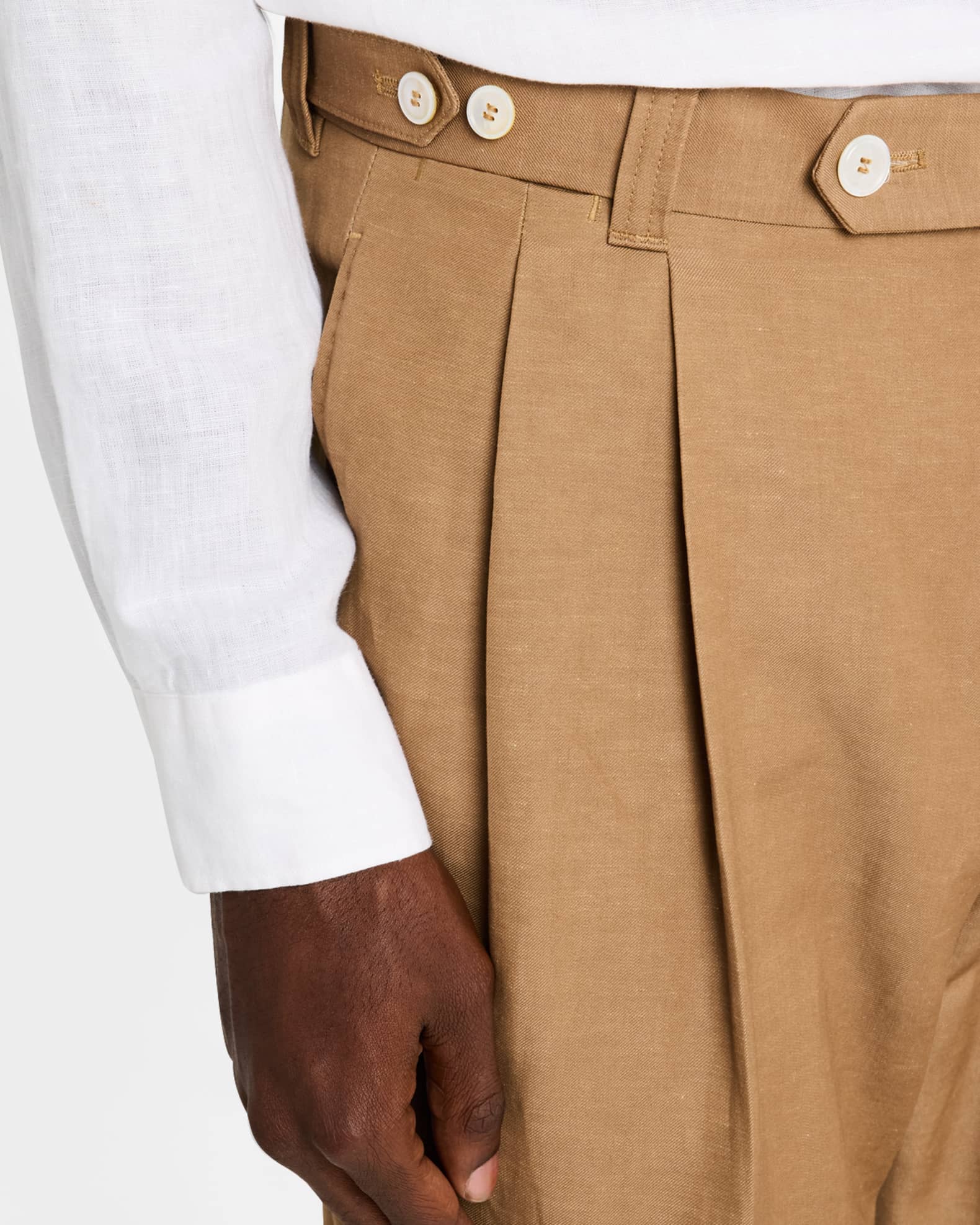 BOSS Camel Men's Wool and Linen Relaxed-Fit Pleated Trousers | Neiman ...