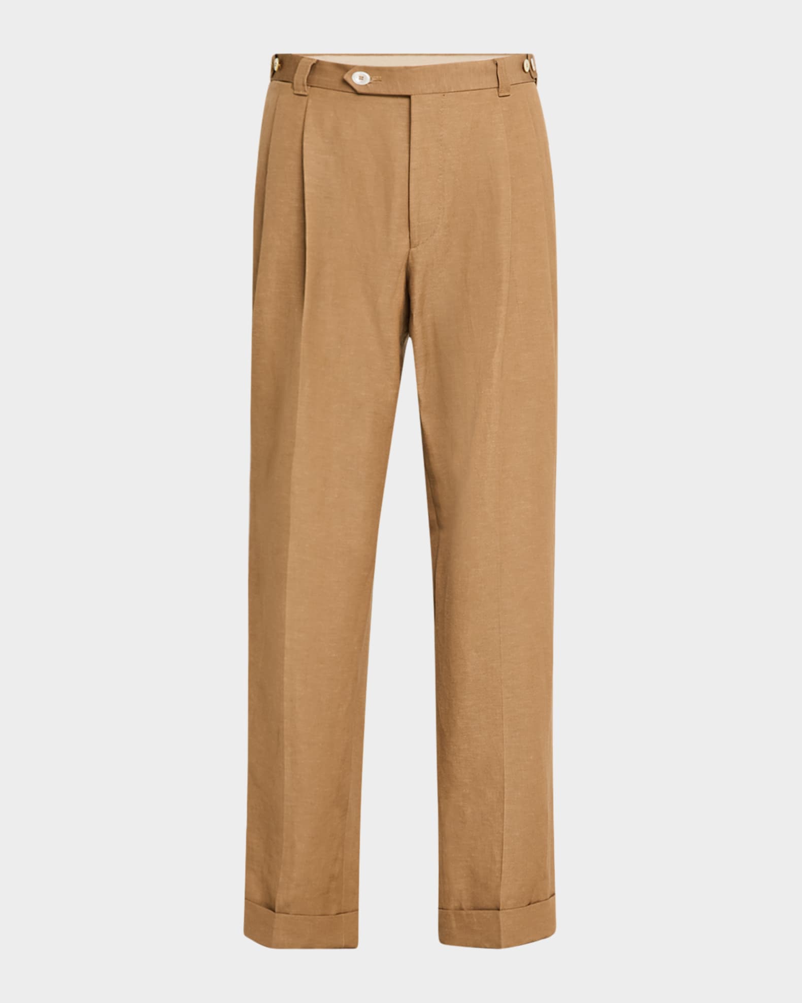 BOSS Camel Men's Wool and Linen Relaxed-Fit Pleated Trousers | Neiman ...