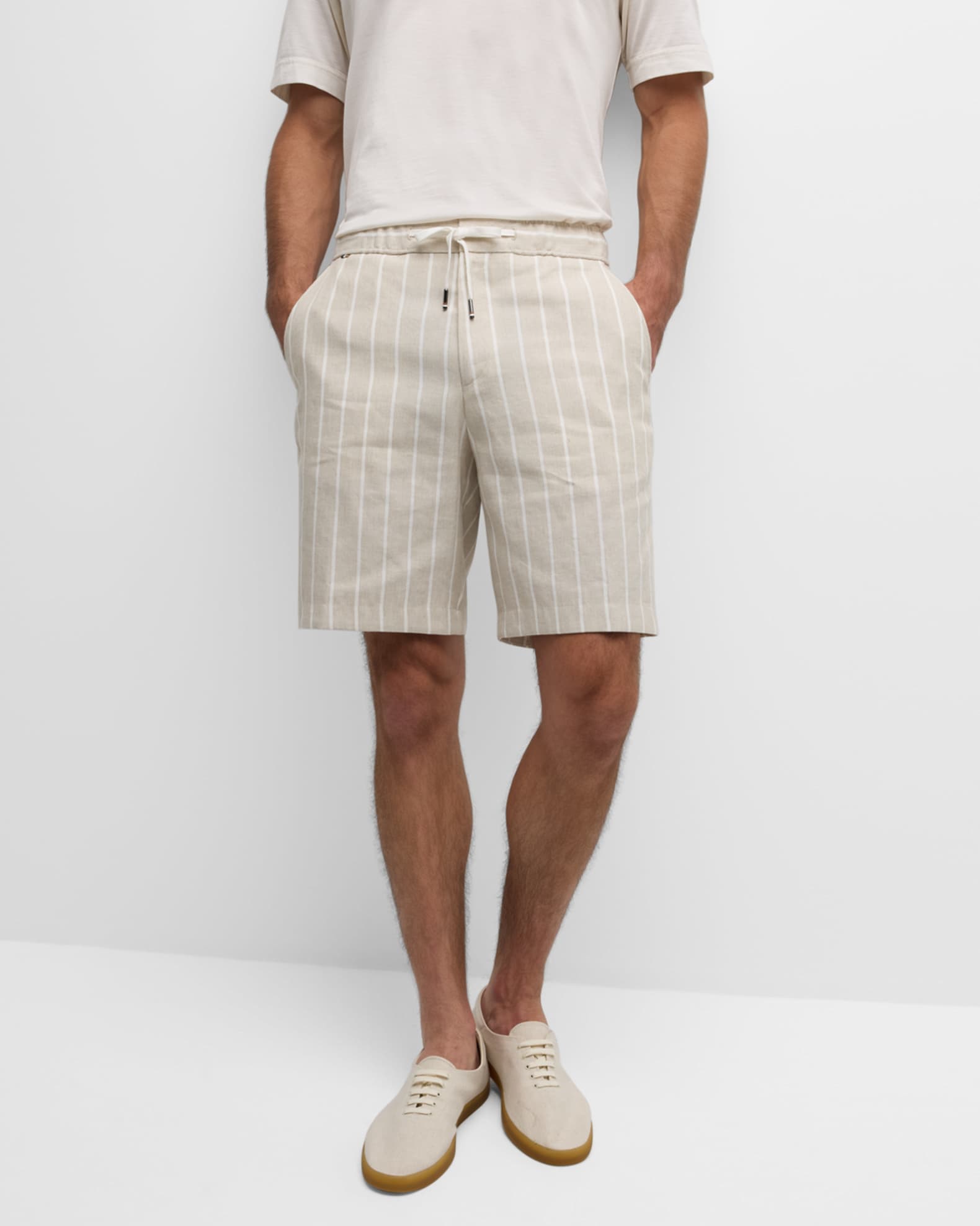 BOSS Men's Perin Striped Linen-Cotton Shorts | Neiman Marcus