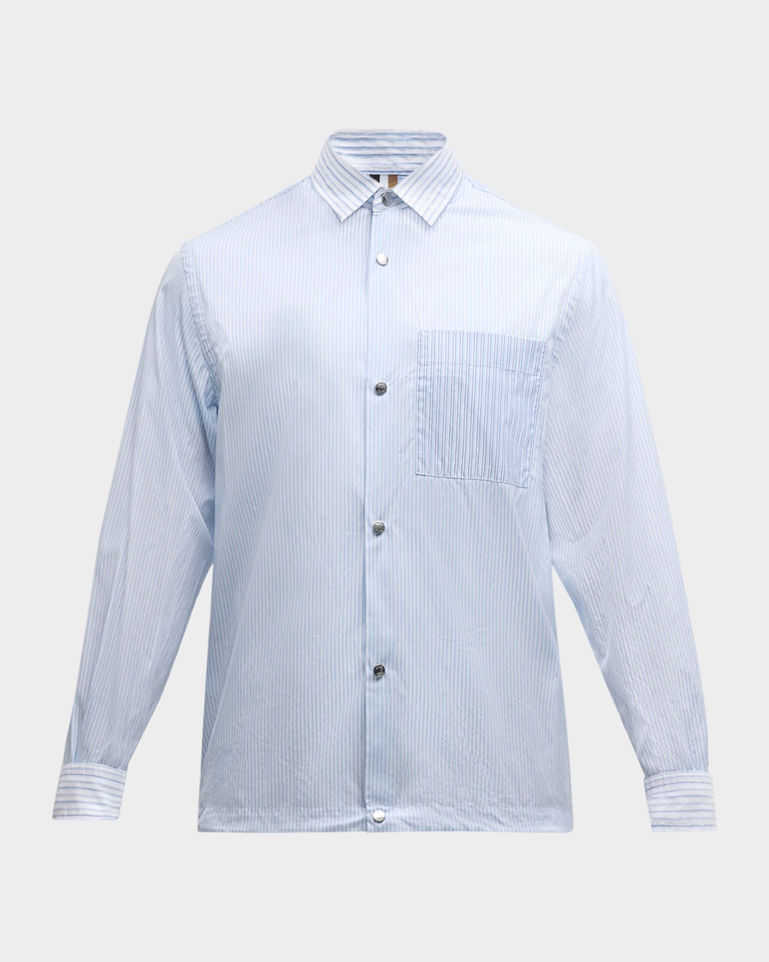 BOSS Men's Olson Stripe Snap-Front Overshirt | Neiman Marcus