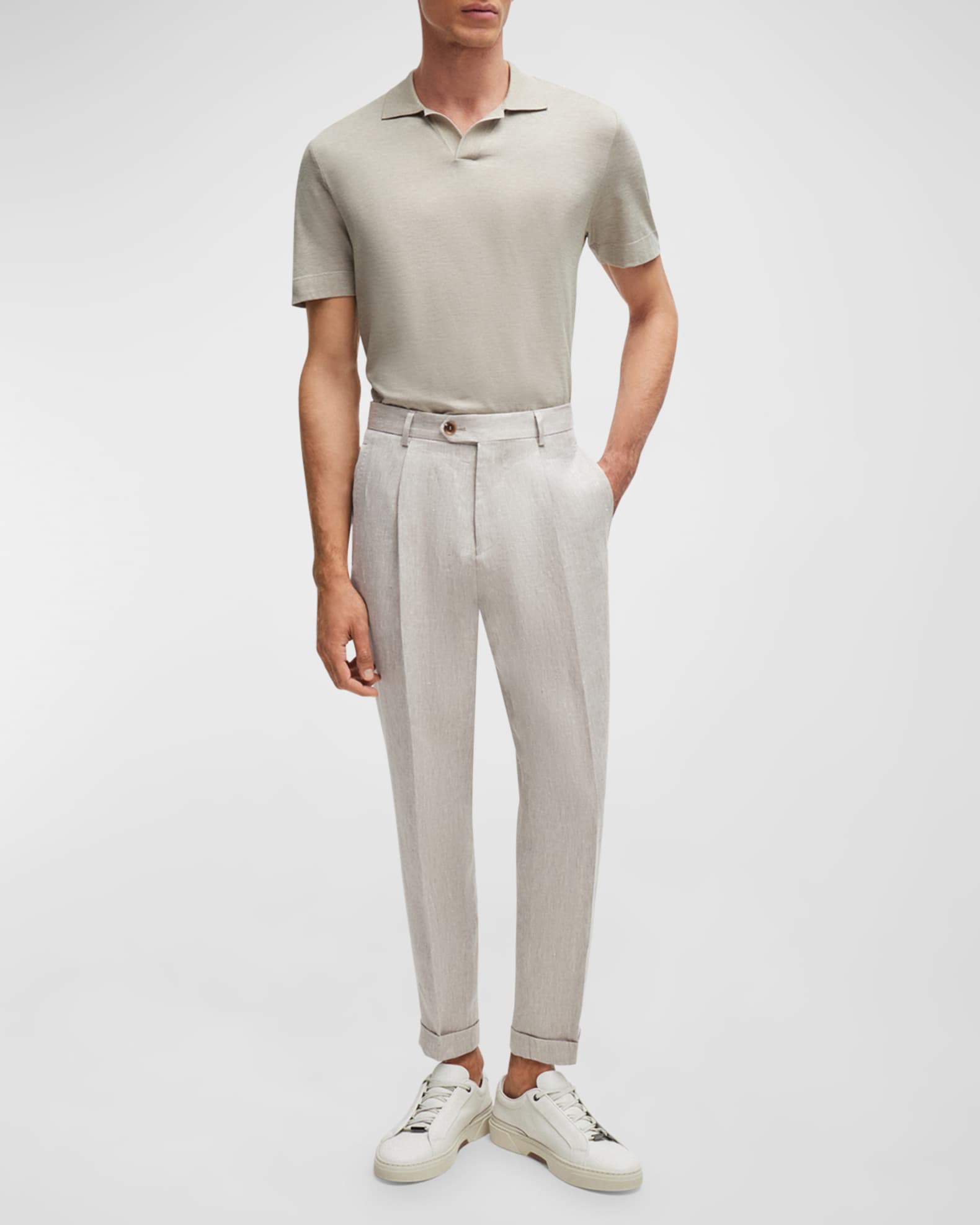 BOSS Camel Men's Parson Cotton-Silk Polo Shirt | Neiman Marcus