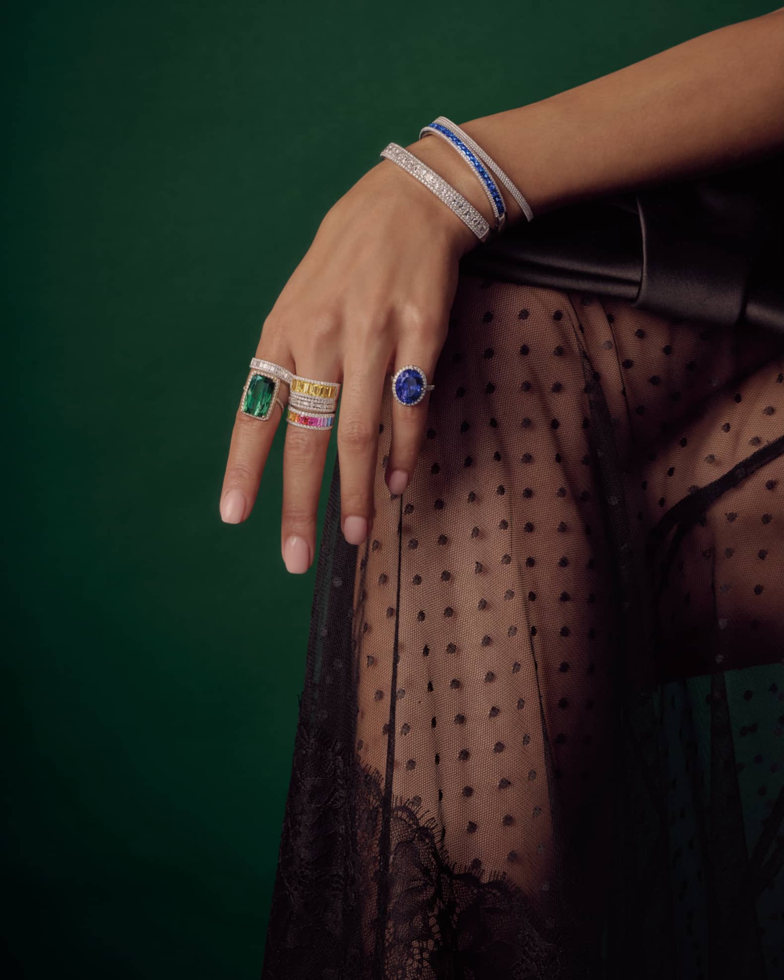 Lisa Nik Colors 18K White Gold Oval-Cut Green Tanzanite and Diamond ...