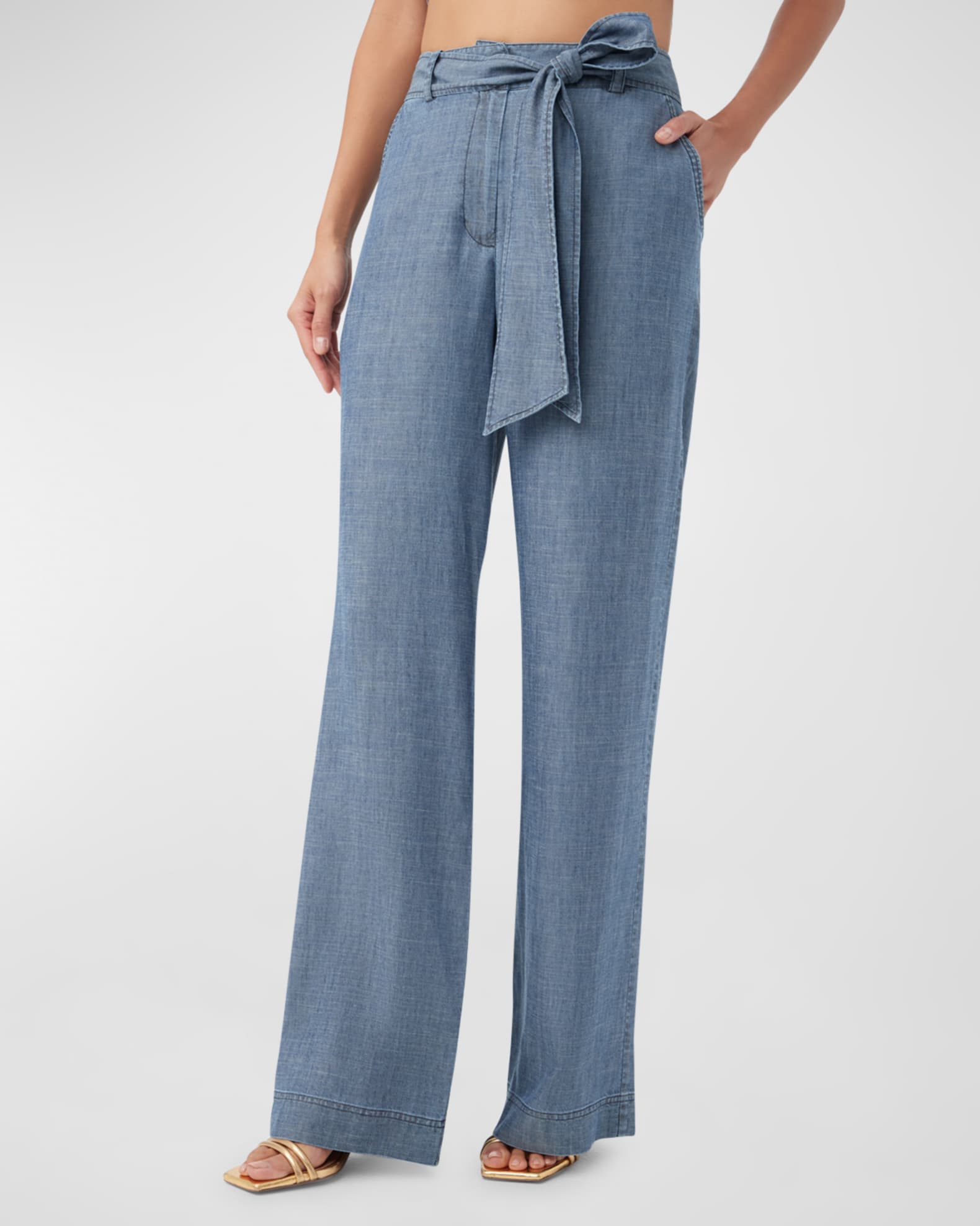 Trina Turk Tonga Wide-Leg Chambray Pants | Neiman Marcus