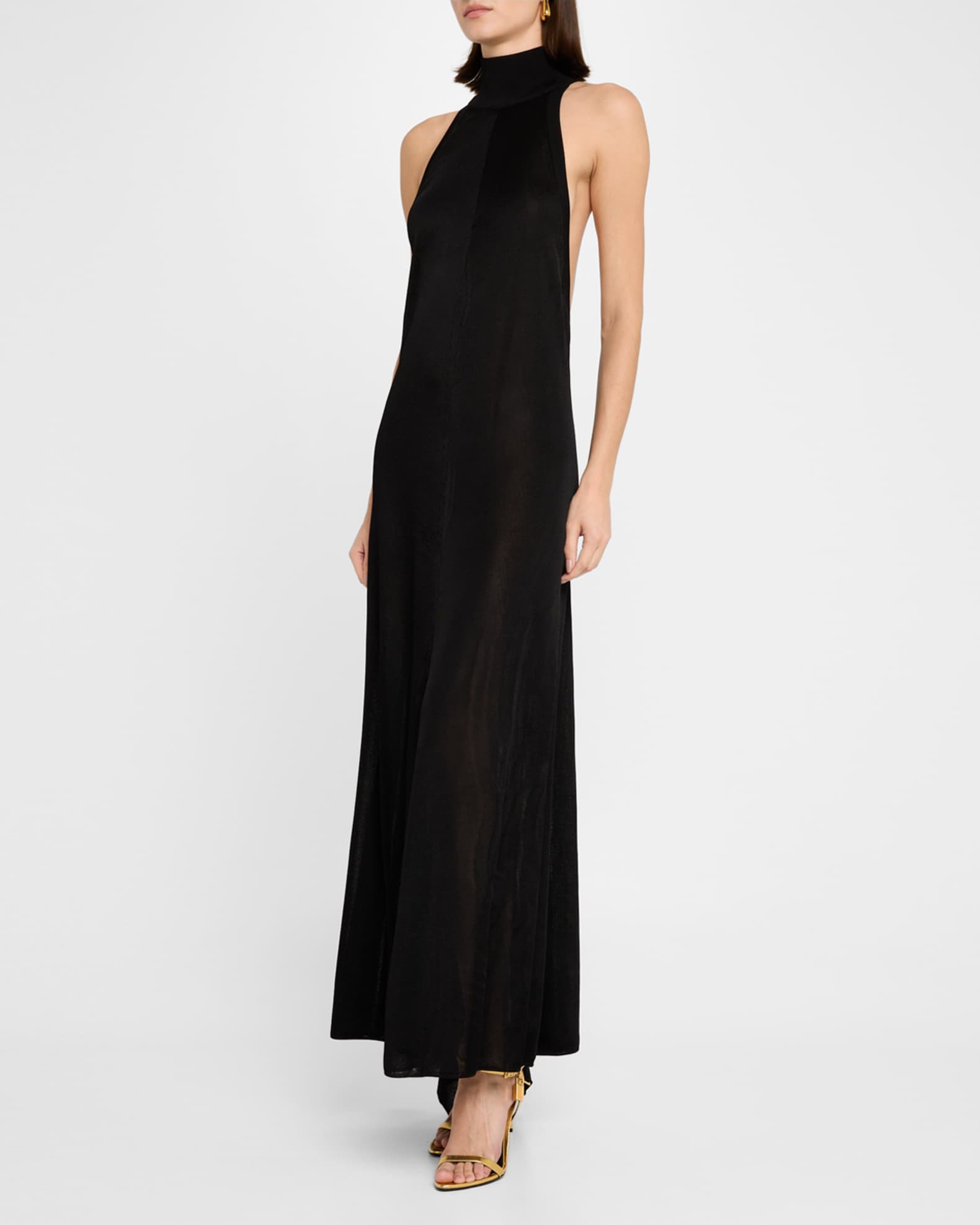 TOM FORD Mock-Neck Button Backless Knit Gown | Neiman Marcus