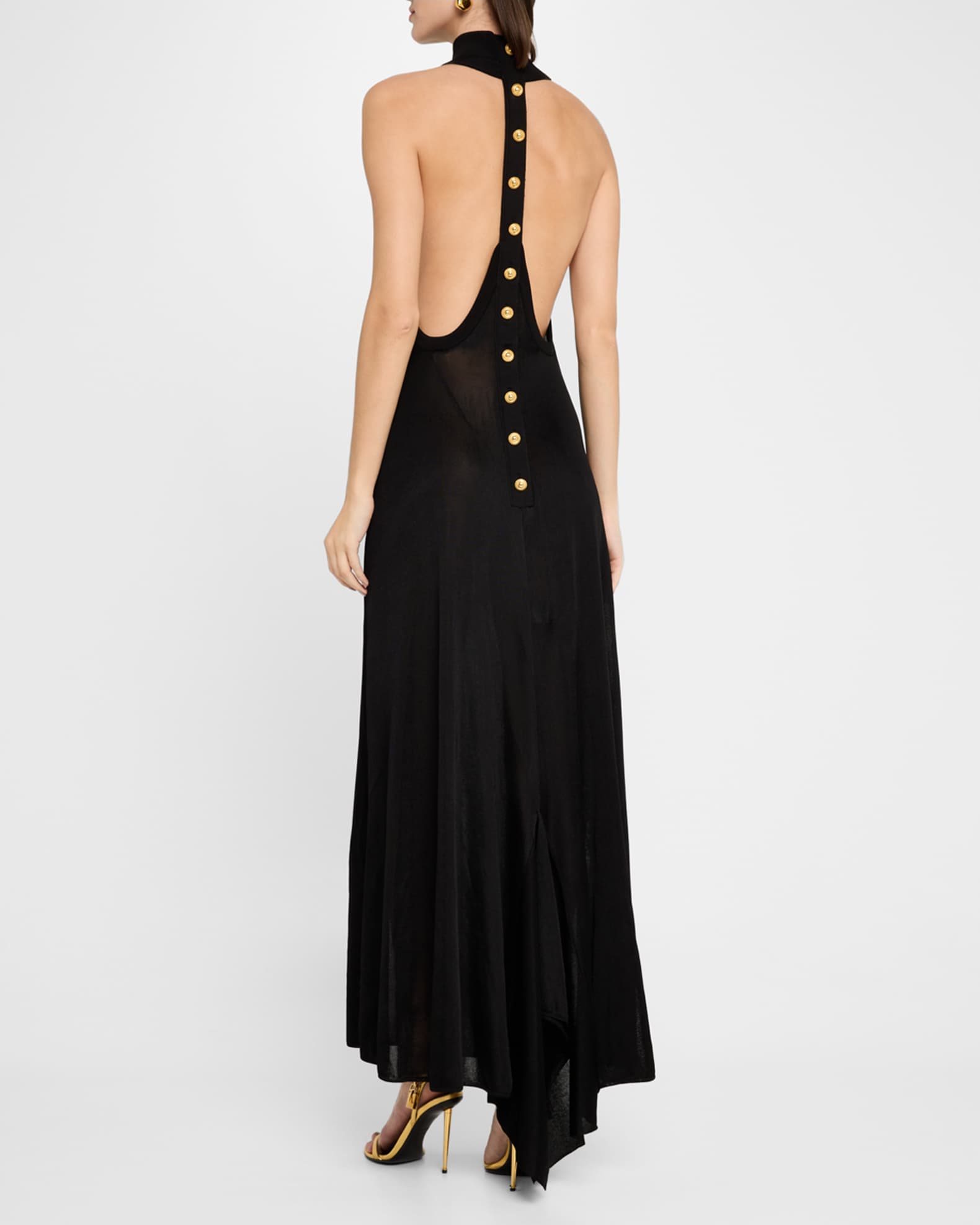 TOM FORD Mock-Neck Button Backless Knit Gown | Neiman Marcus